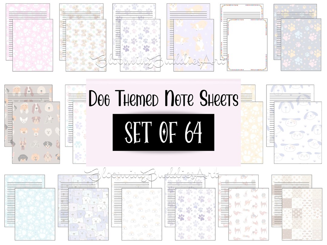 Dog Themed Note Sheets, Printable Dog Stationary, Line and Unlined, Dog ...