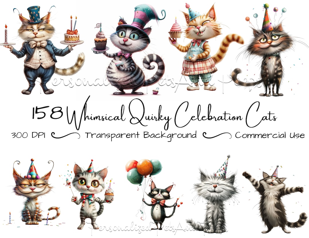 158 Whimsical Quirky Cat Clipart Bundle, Funny Clip Art, Junk Journal ...