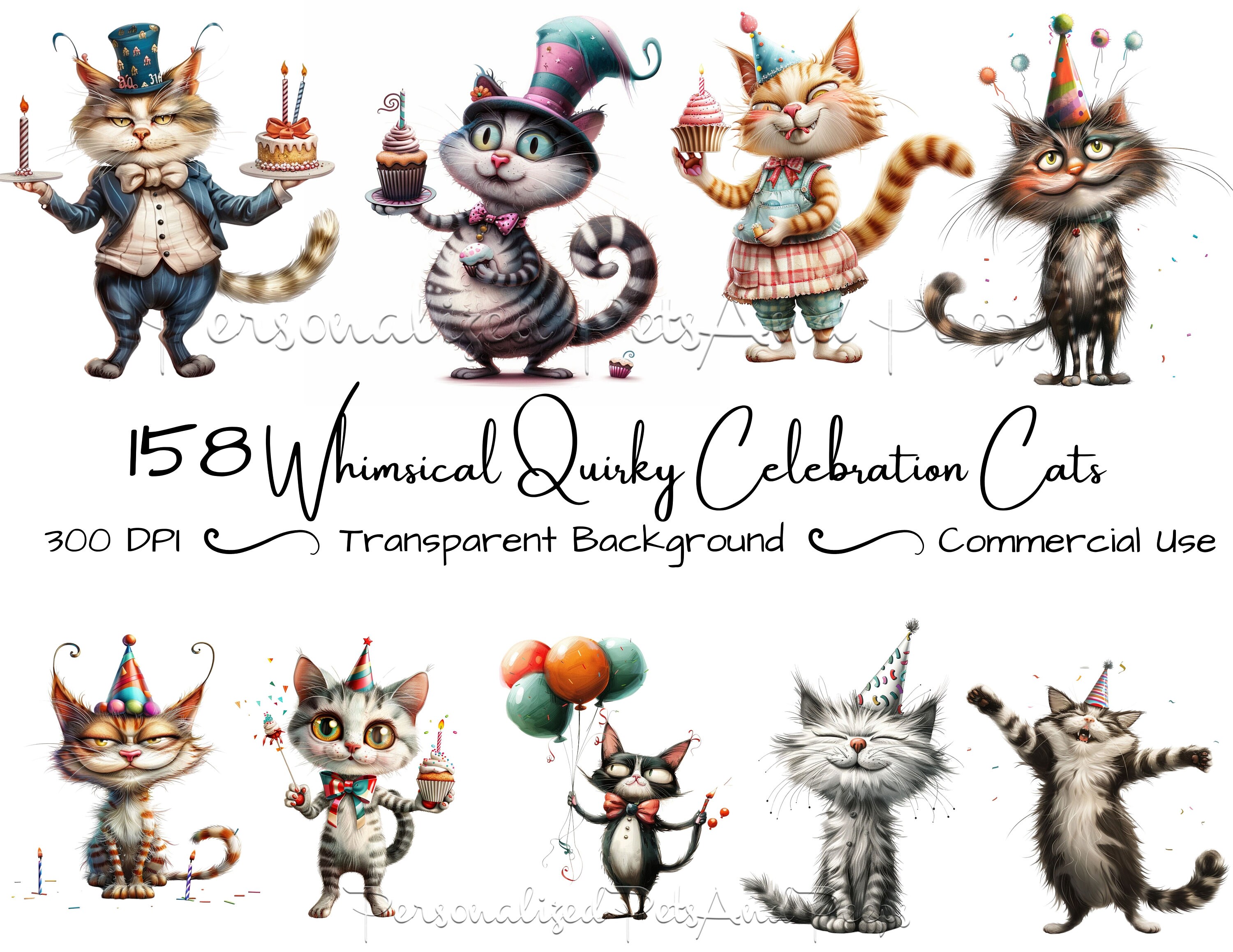158 Whimsical Quirky Cat Clipart Bundle, Funny Clip Art, Junk Journal ...