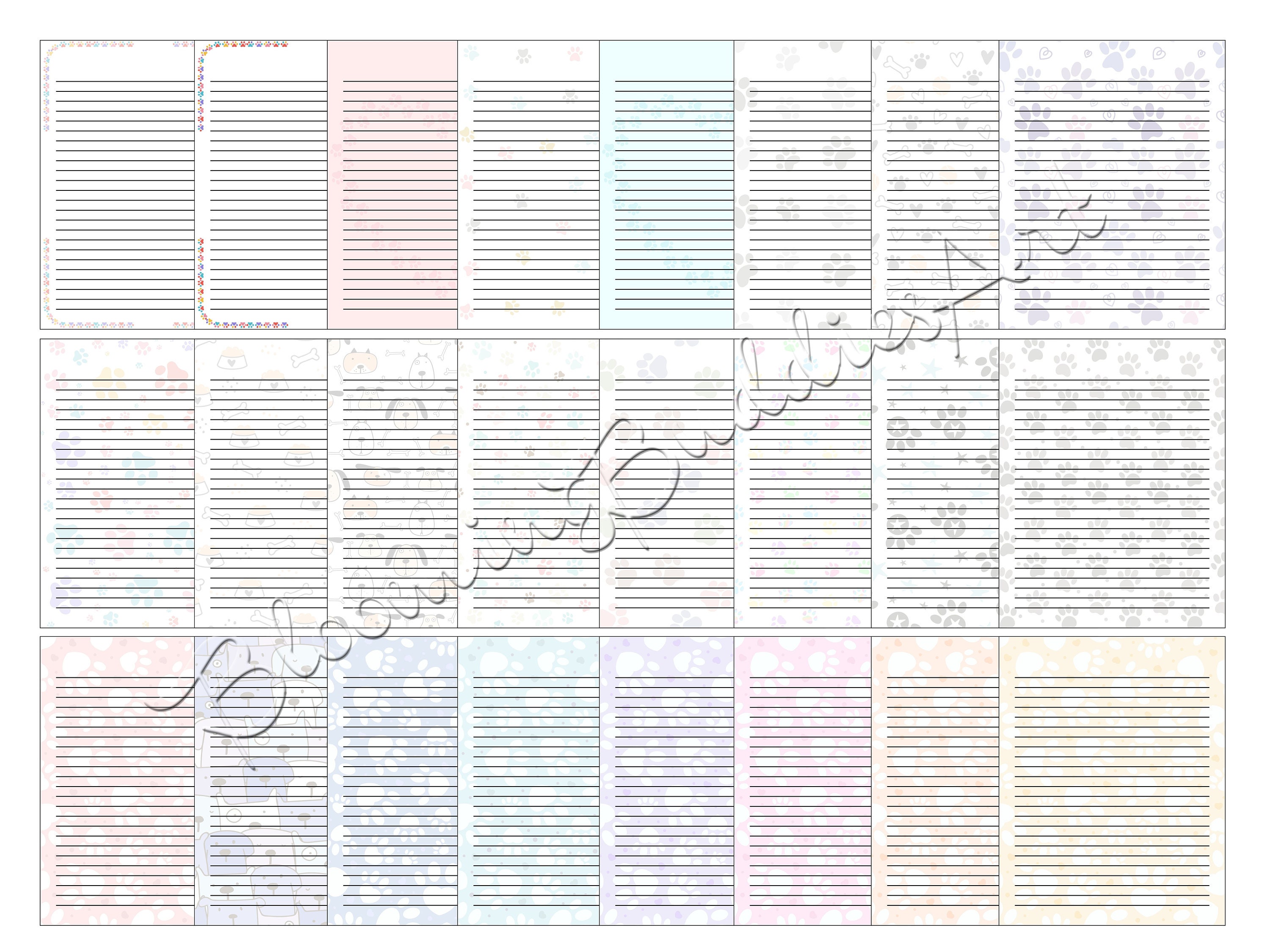 Dog Themed Note Sheets, Printable Dog Stationary, Line and Unlined, Dog ...