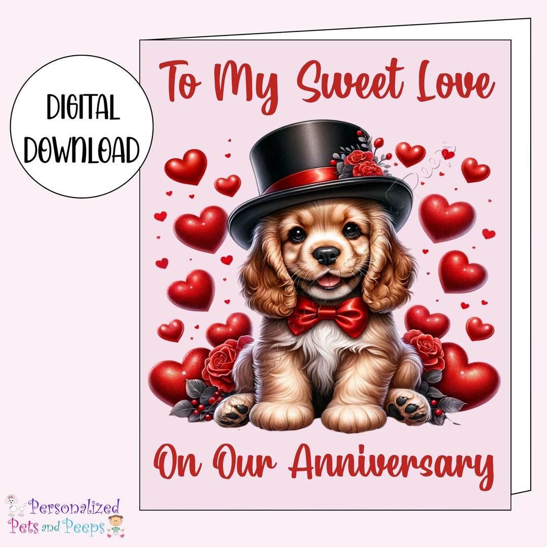 Happy Anniversary Day Card, Cocker Spaniel W/ Red Hearts, Instant ...