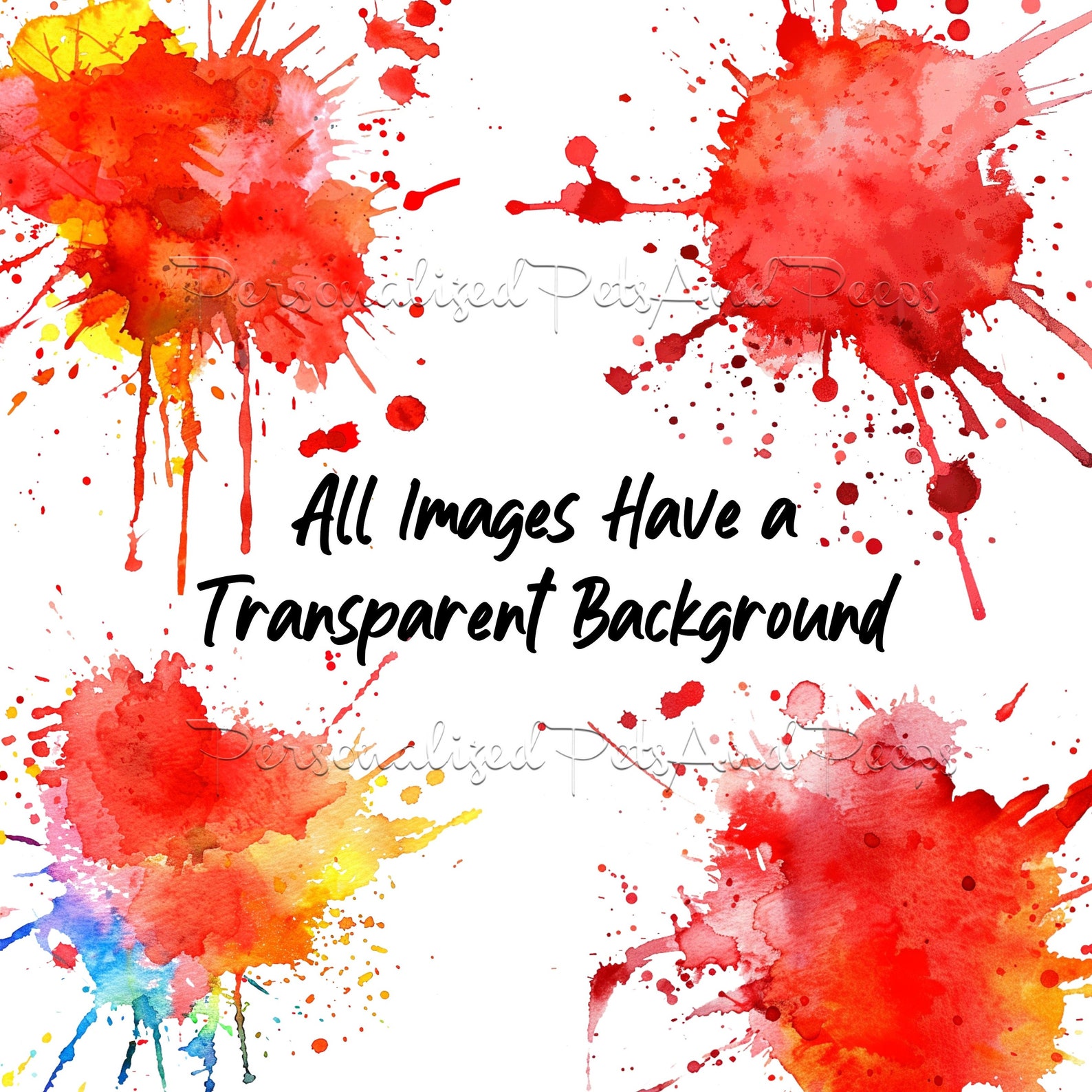 40 Red Watercolor Splashes With Splatter Clipart BUNDLE, Transparent ...