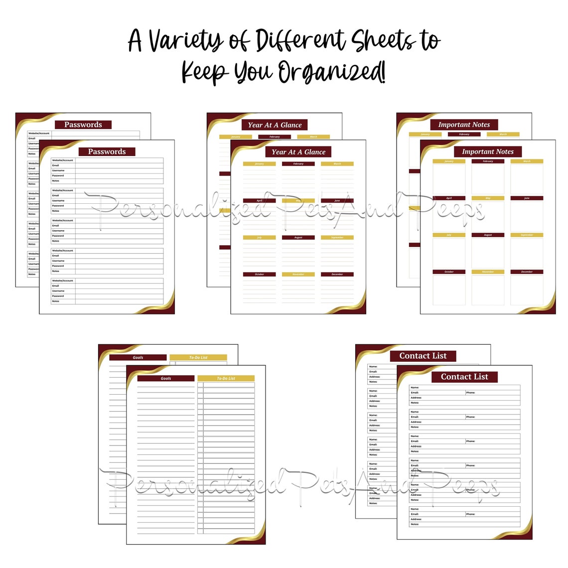 Red & Gold Monthly Planner Printable BUNDLE, Printable Calendar 2024 ...