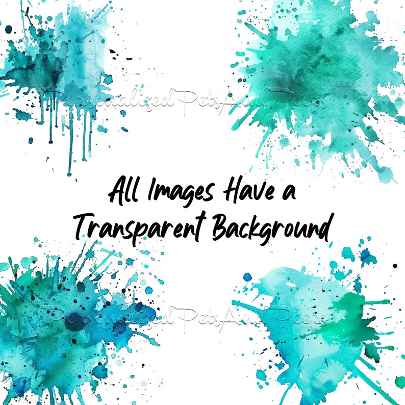 40 Turquoise Watercolor Splashes, Splatter Clipart Bundle, Transparent ...