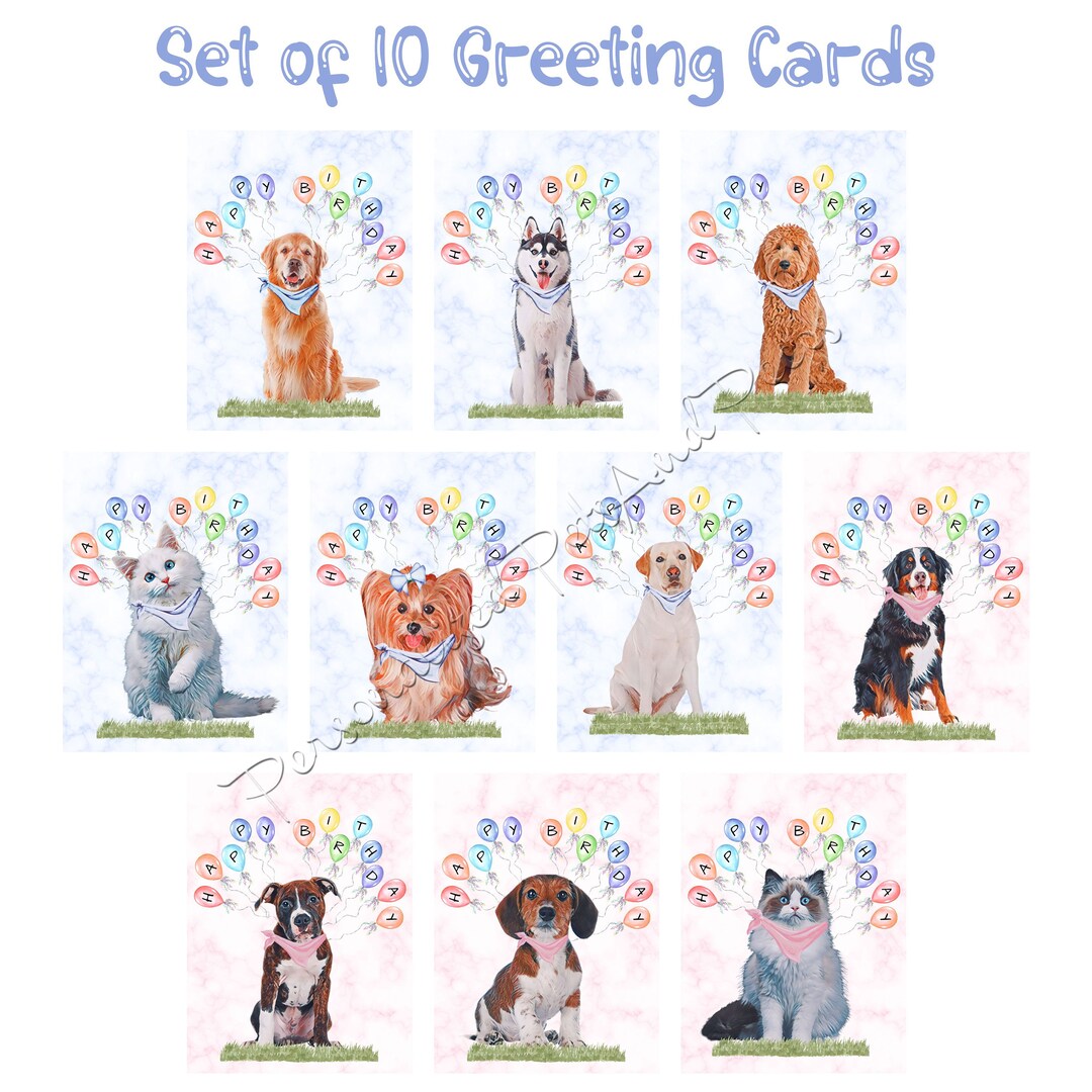 Cute Printable Happy Birthday Greeting Cards for Pets, Instant Digital ...