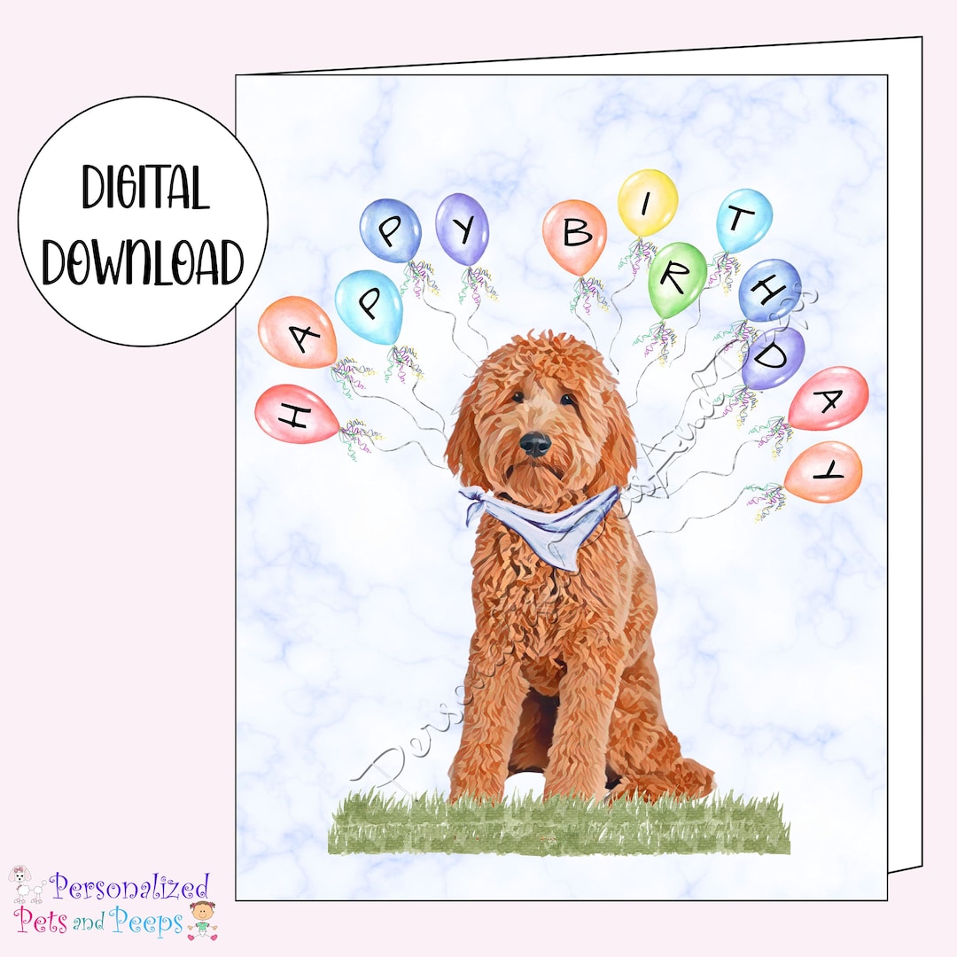 Cute Printable Goldendoodle Happy Birthday Greeting Card, Instant ...