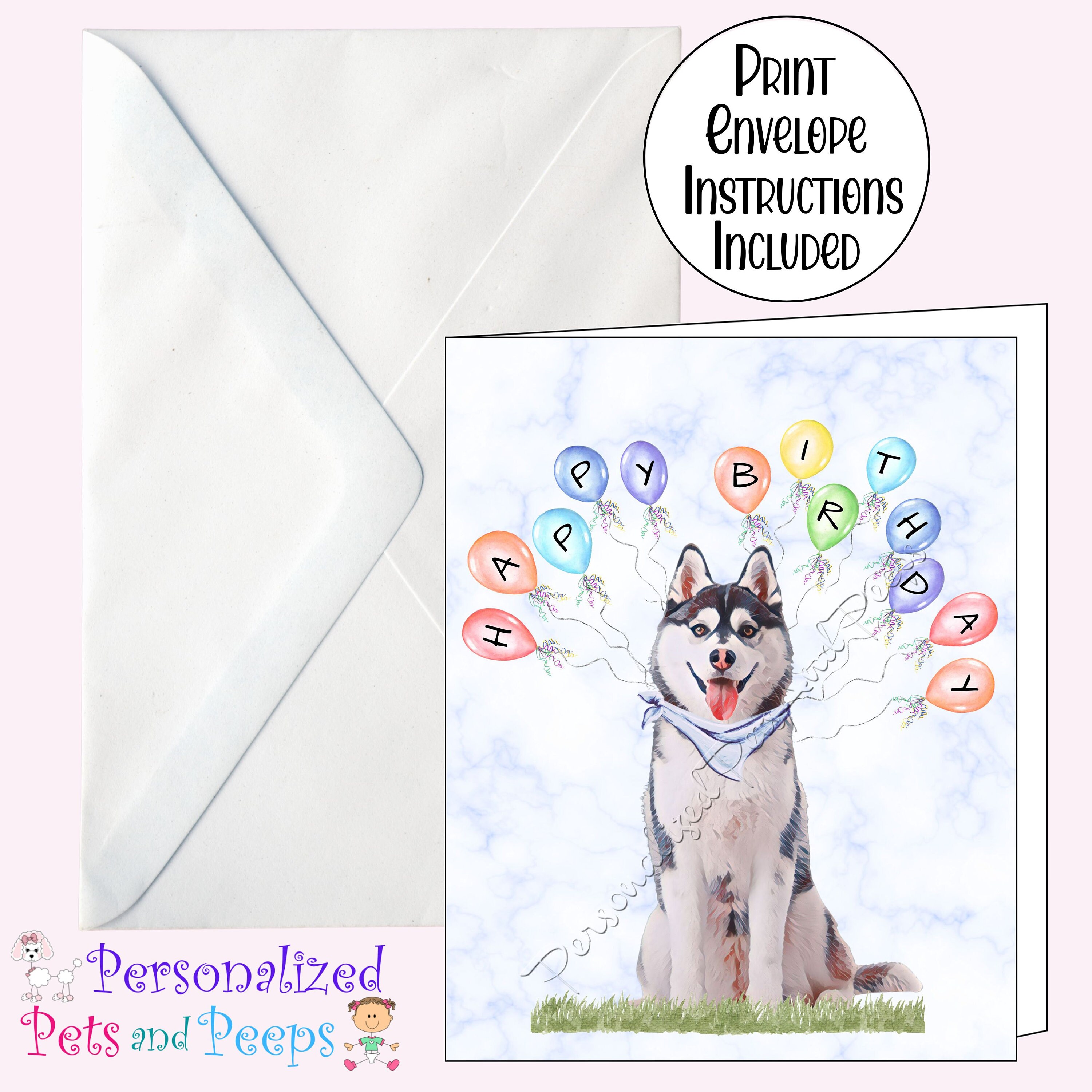 Cute Printable Siberian Husky Happy Birthday Greeting Card, Instant ...