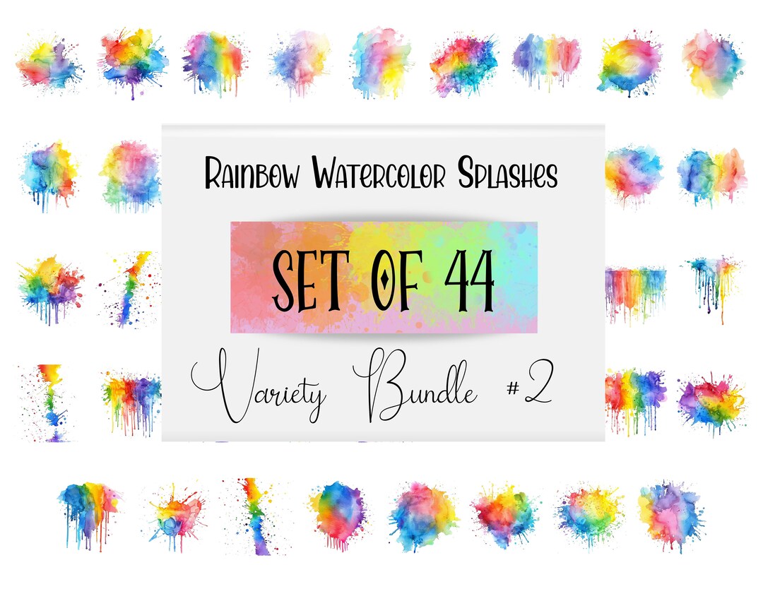 44 Rainbow Watercolor Splashes, Splatter Clipart Bundle, Transparent ...