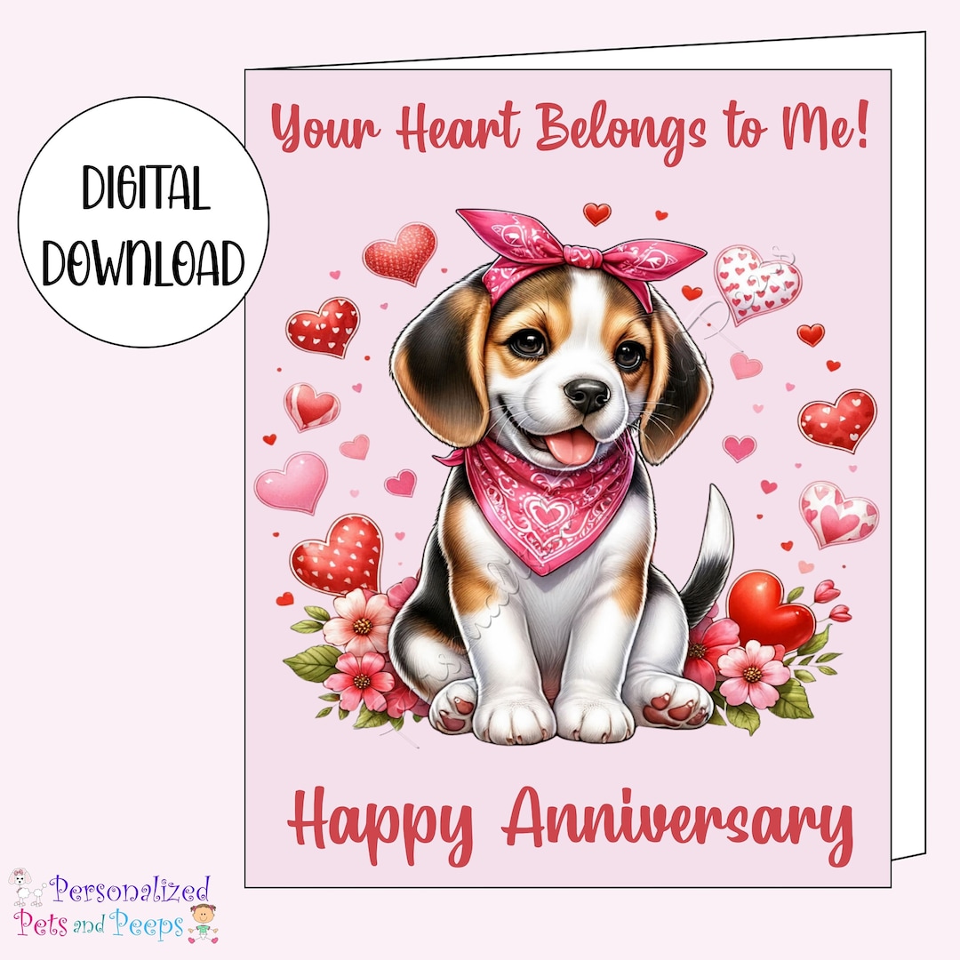 Happy Anniversary Day Card, Beagle Dog Card, Personalized Pet Greeting ...