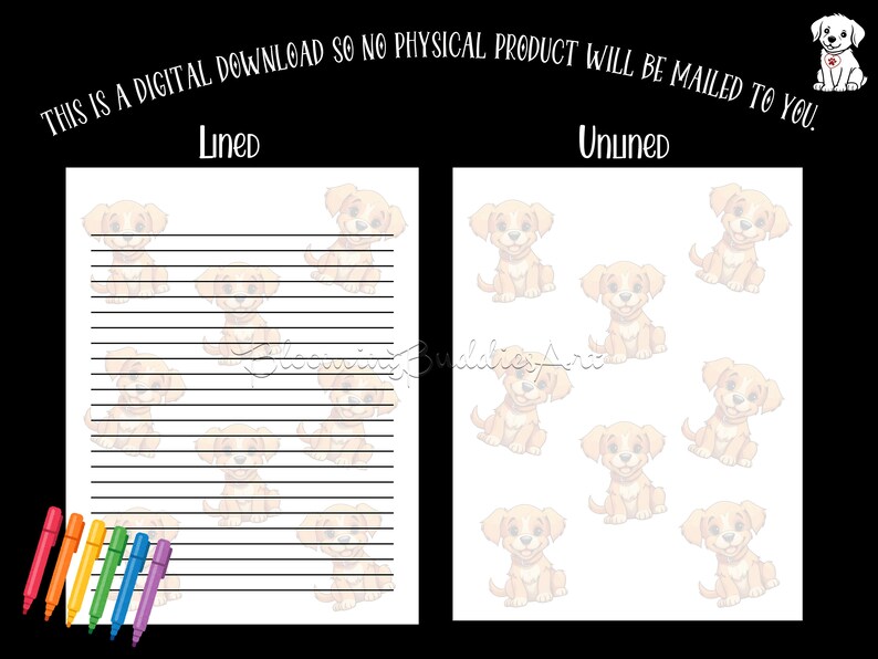 Dog Themed Note Sheets, Printable Dog Stationary, Line and Unlined, Dog ...