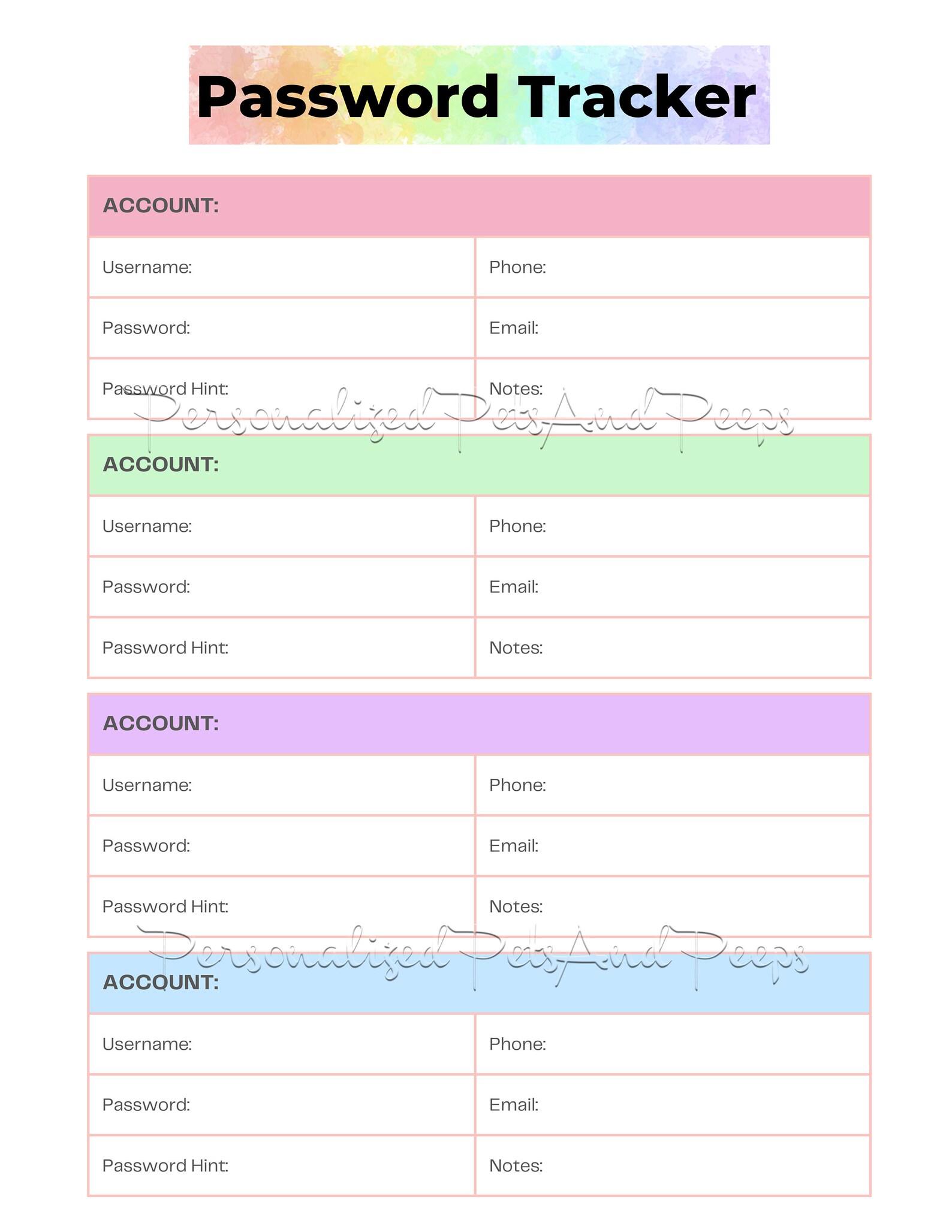 4 Password Tracker Printable BUNDLE, Instant Download, Password Book ...
