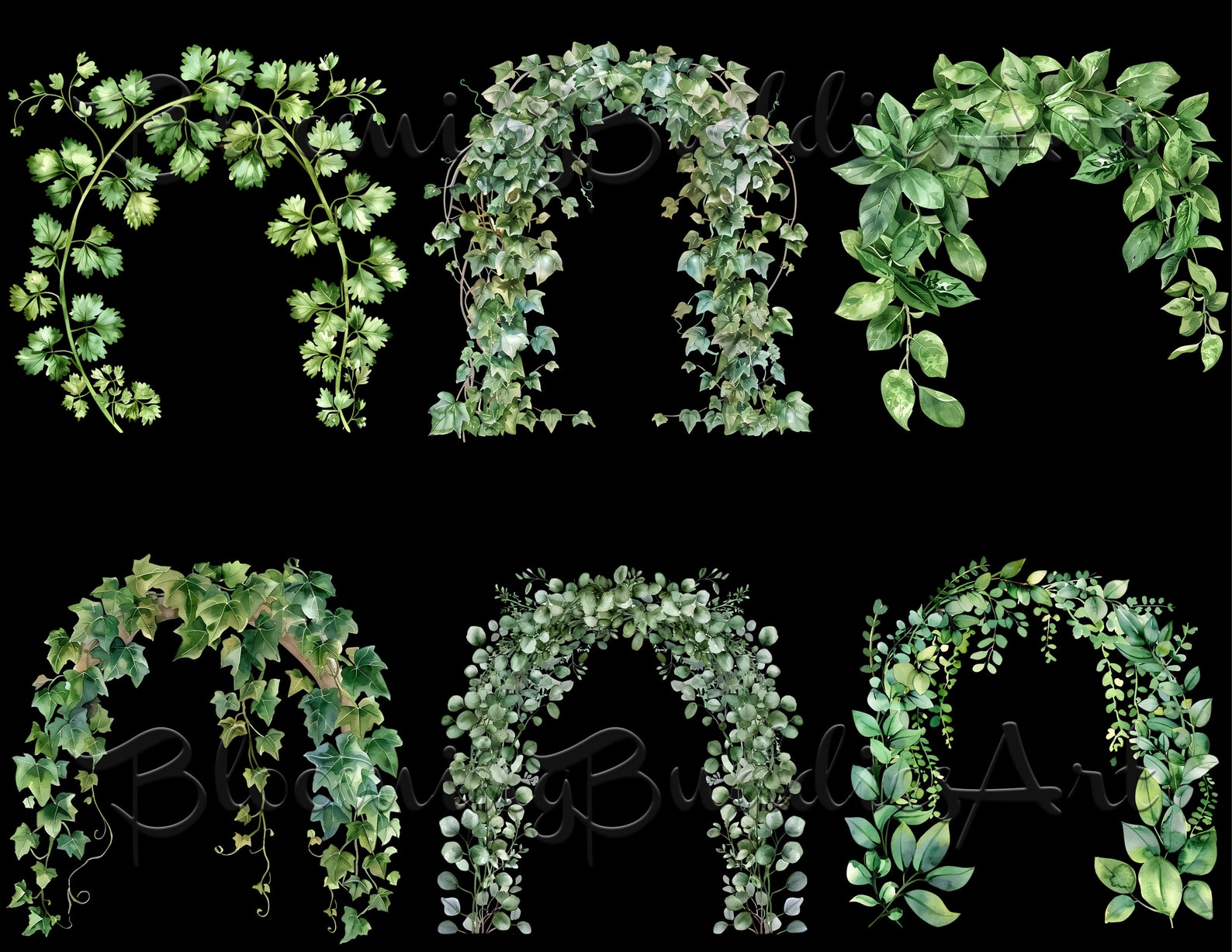 27 Watercolor Arch Green Leaves PNG, Greenery Bundle, Foliage Clipart ...