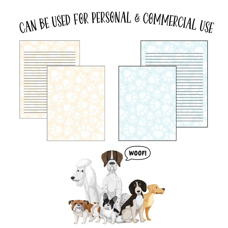Dog Paw Print Note Sheets, Printable Stationary Line and Unlined 8.5 ...