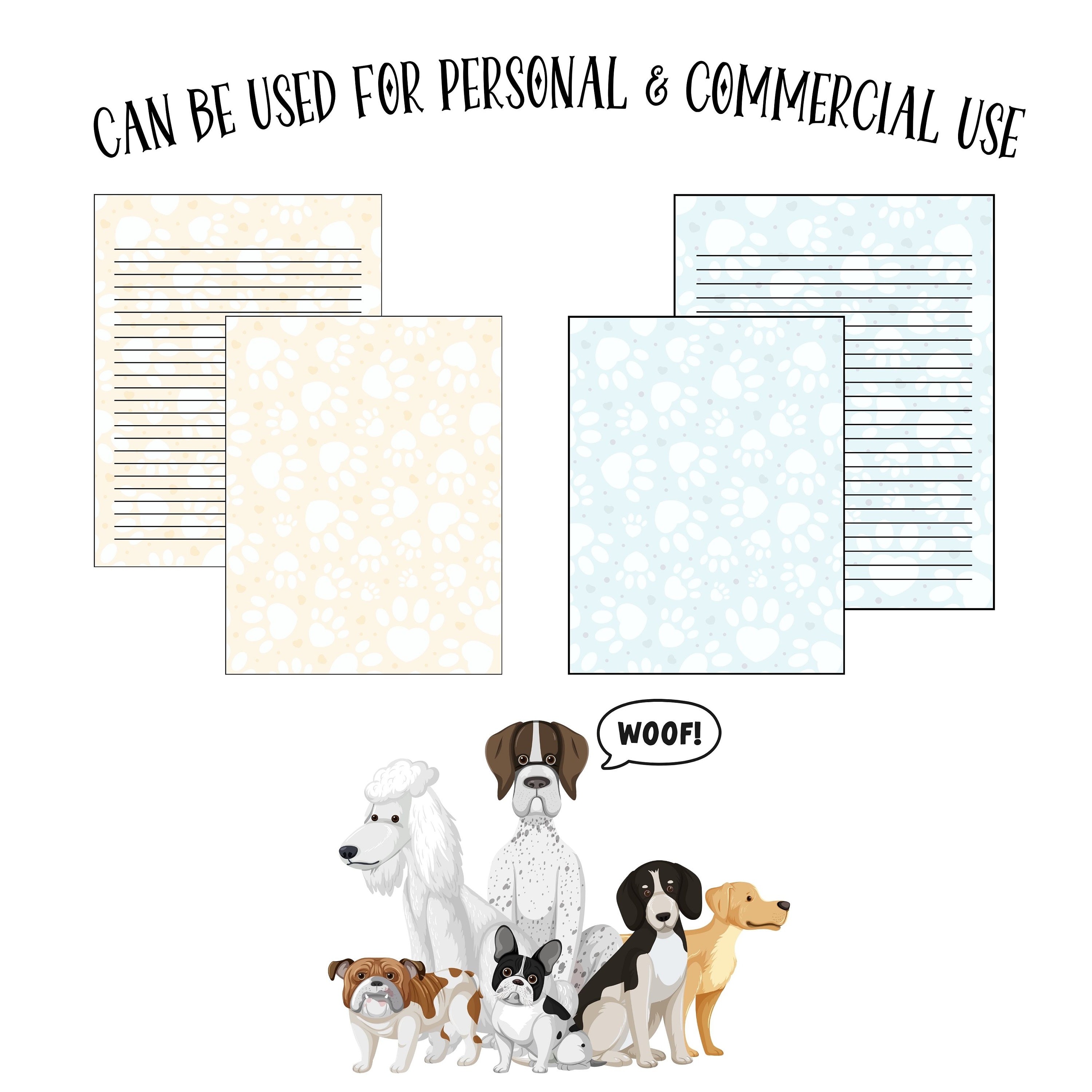 Dog Paw Print Note Sheets, Printable Stationary Line and Unlined 8.5 ...