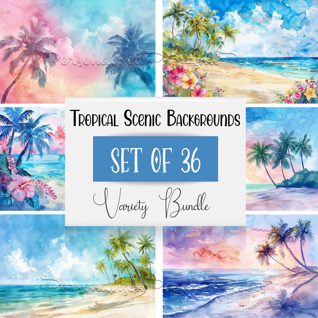 Watercolor Tropical Scene Printable Portraits Bundle, Palm Tree Posters ...