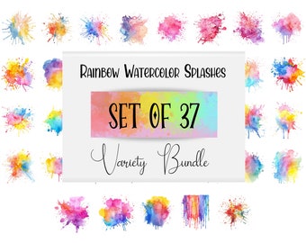 44 Rainbow Watercolor Splashes, Splatter Clipart Bundle, Transparent ...