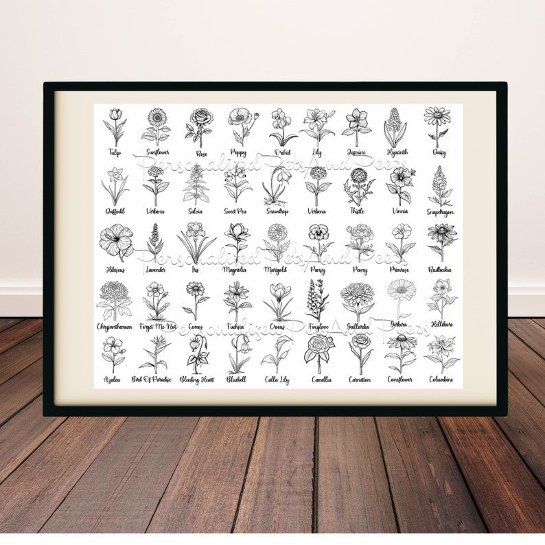 Single Flowers With Names Clipart Set of 45, Flower Sketch, Floral PNG ...