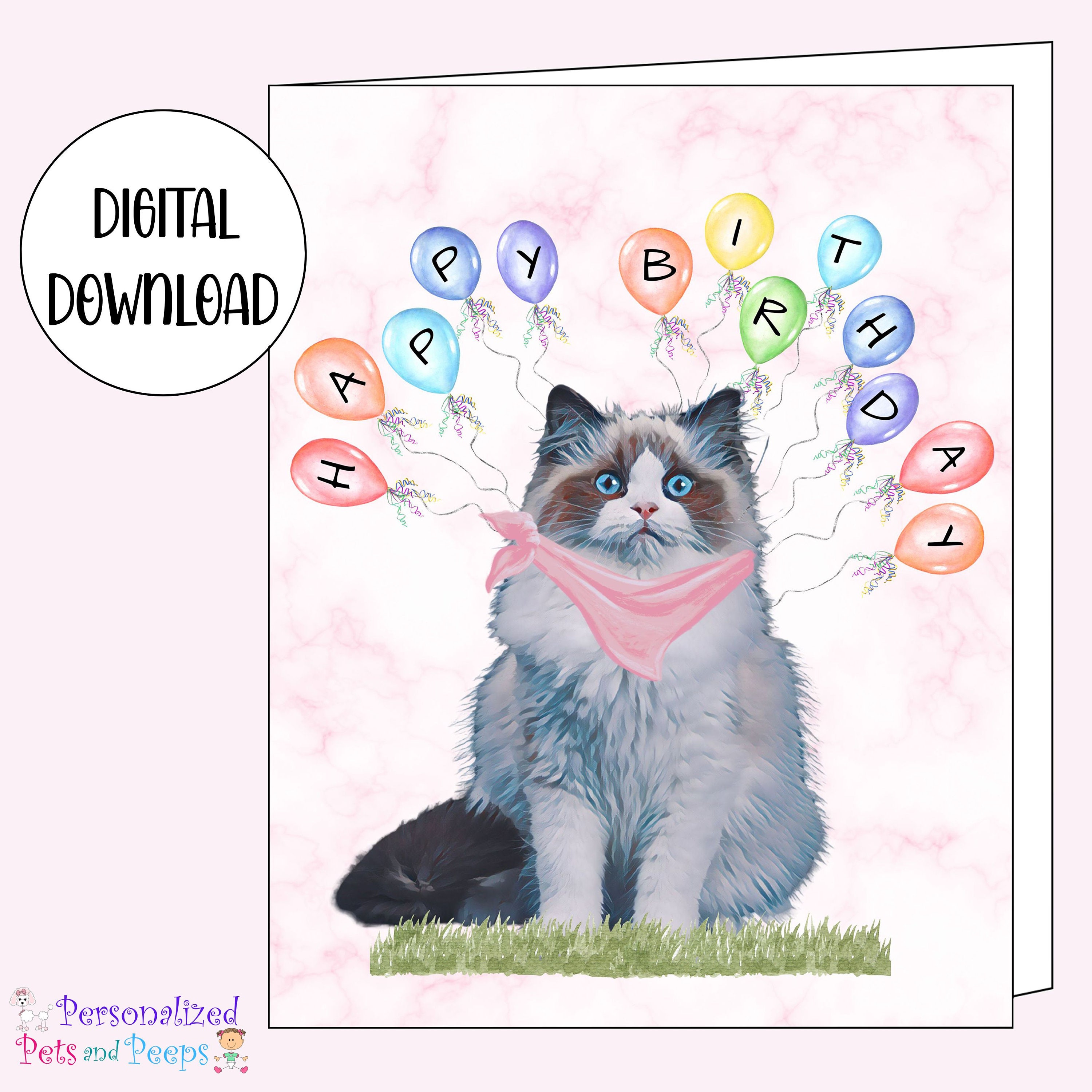 Cute Printable Happy Birthday Greeting Cards for Pets, Instant Digital ...