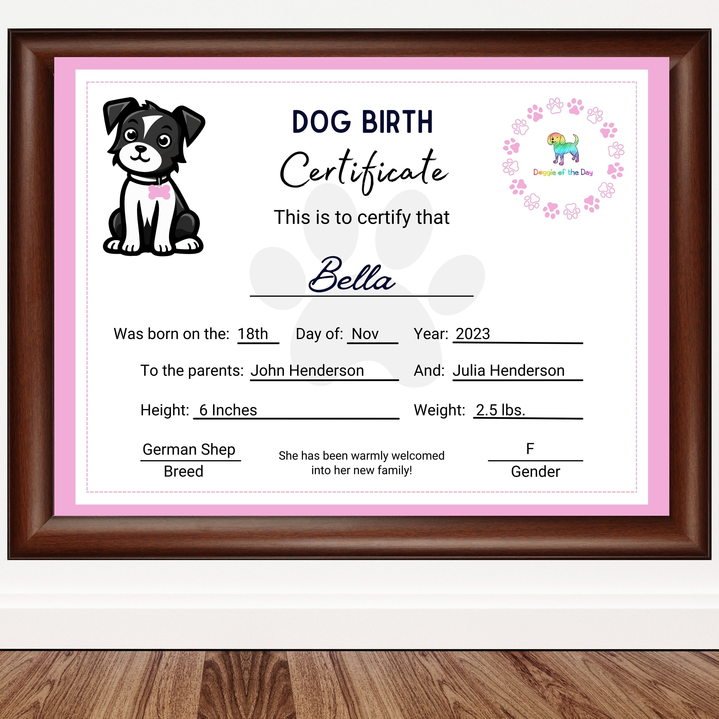 Set of 22 Dog Birth Certificate PDF BUNDLE, Variety of Colors Printable ...