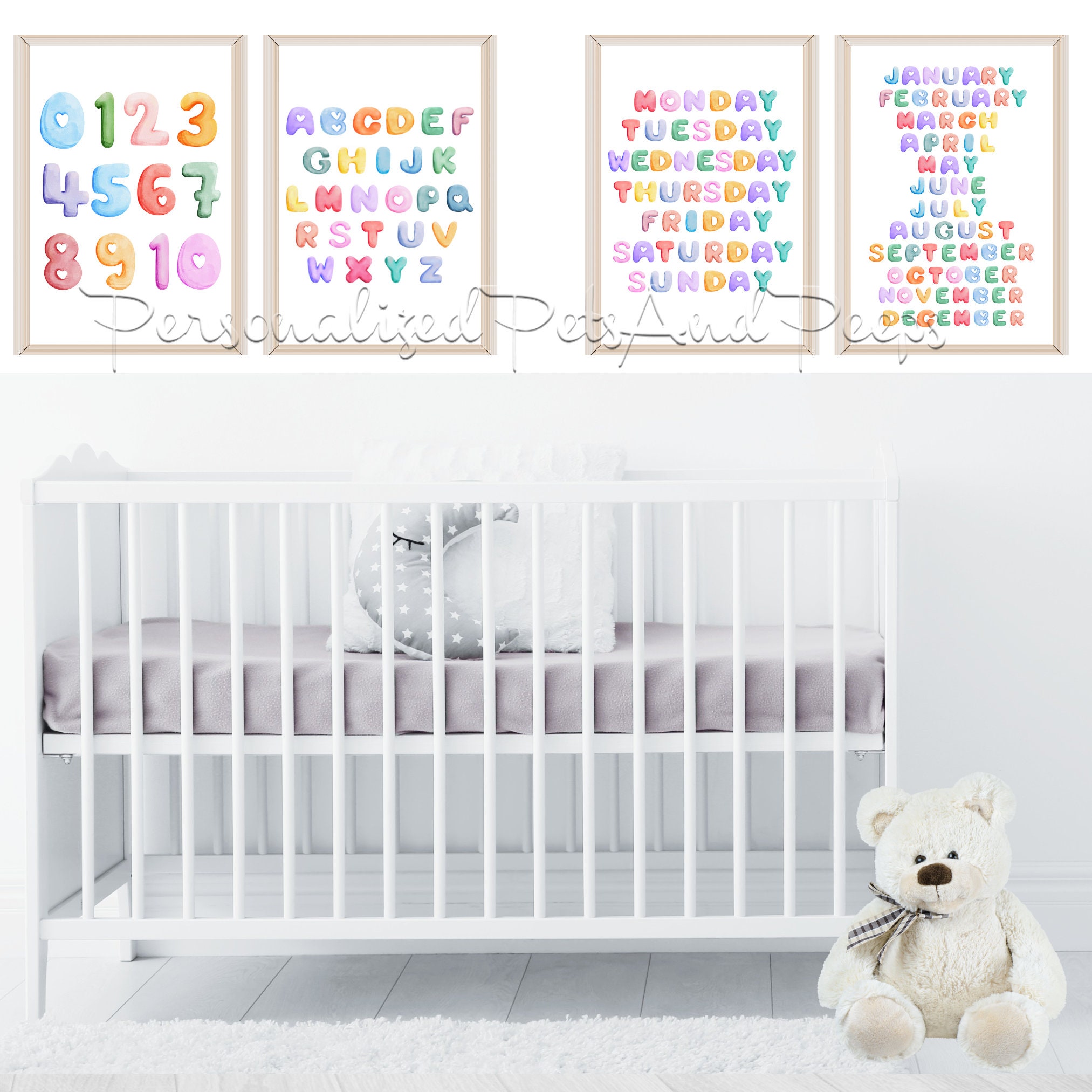 Colorful Rainbow Alphabet, Numbers, Days of Week, Months Digital ...