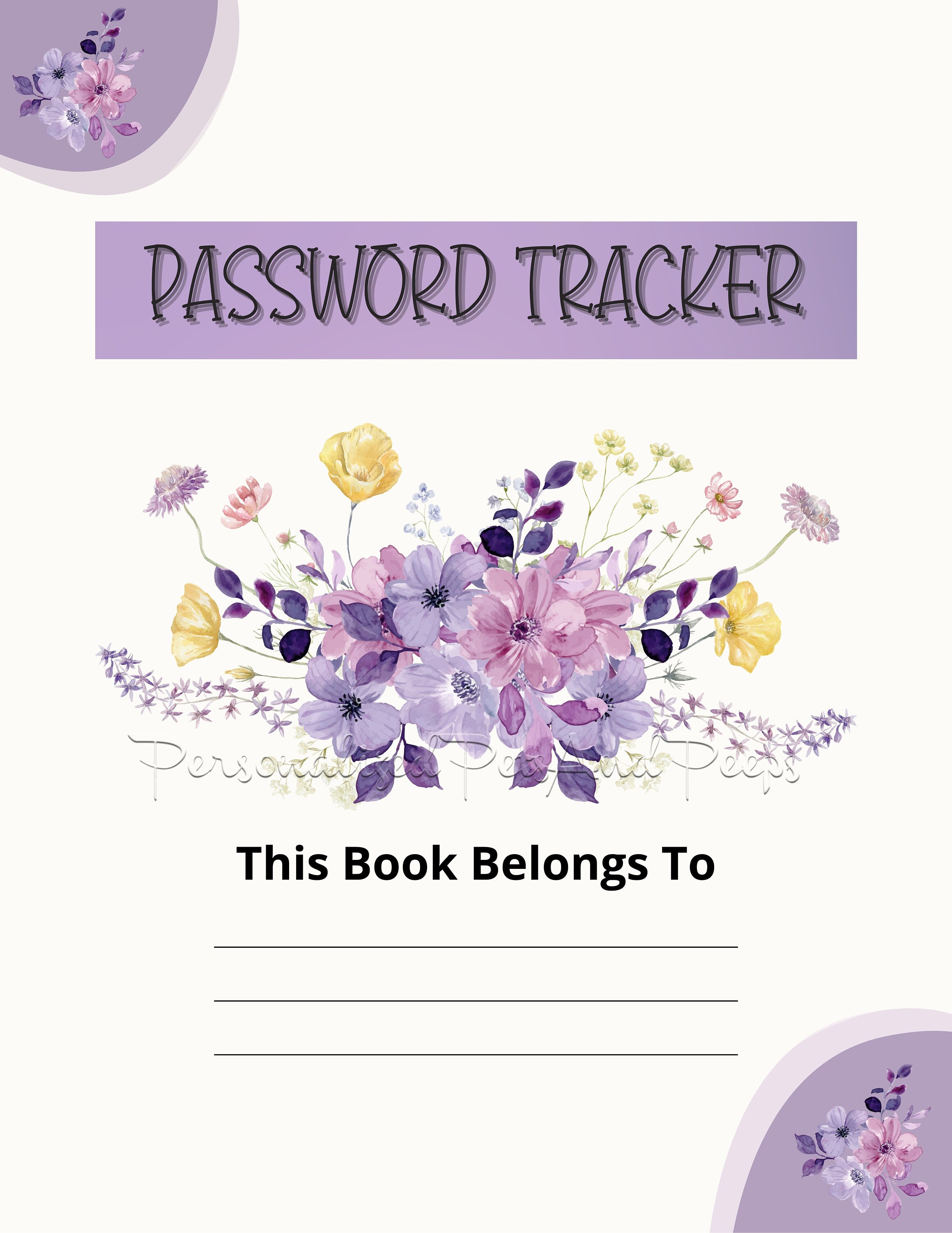 Purple Wildflower Password Tracker Printable PDF Set of 4, Instant ...