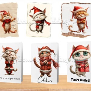 144 Quirky Christmas Cats Clipart Holiday PNG Bundle, Funny Cat ...