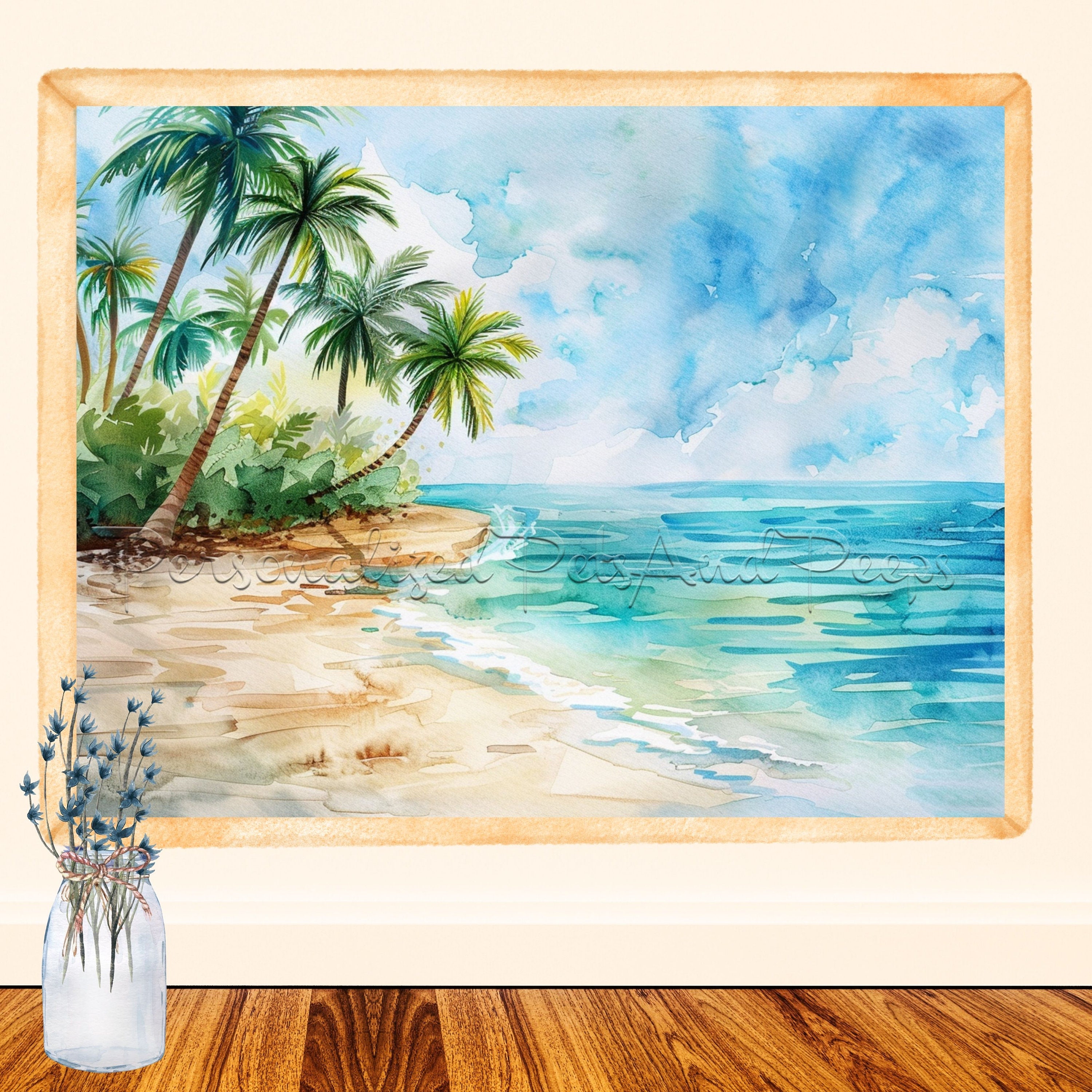 Watercolor Beach Digital Painting for Scrapbooking & Junk Journalling ...