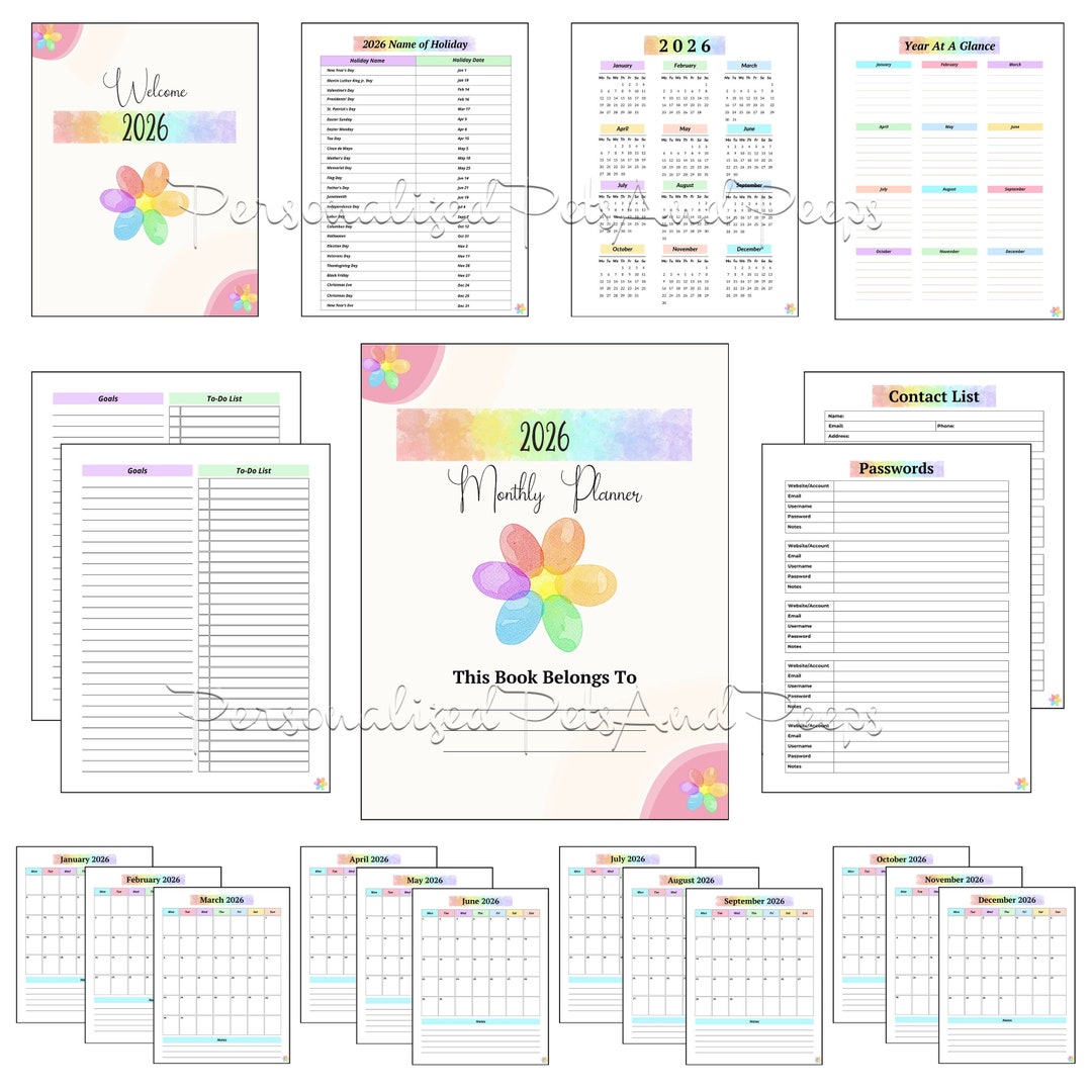 2026 Blank Calendar Printable PDF BUNDLE, Calendar Vertical, Monthly ...