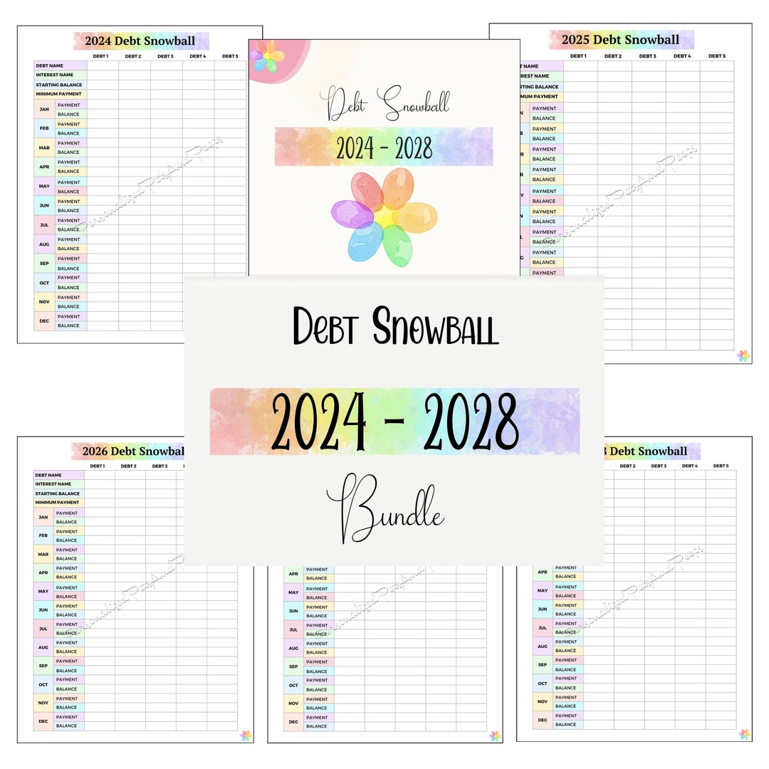 2024-2028 Debt Snowball Tracker BUNDLE, Debt Payoff Tracker Printable, Instant PDF Download ...