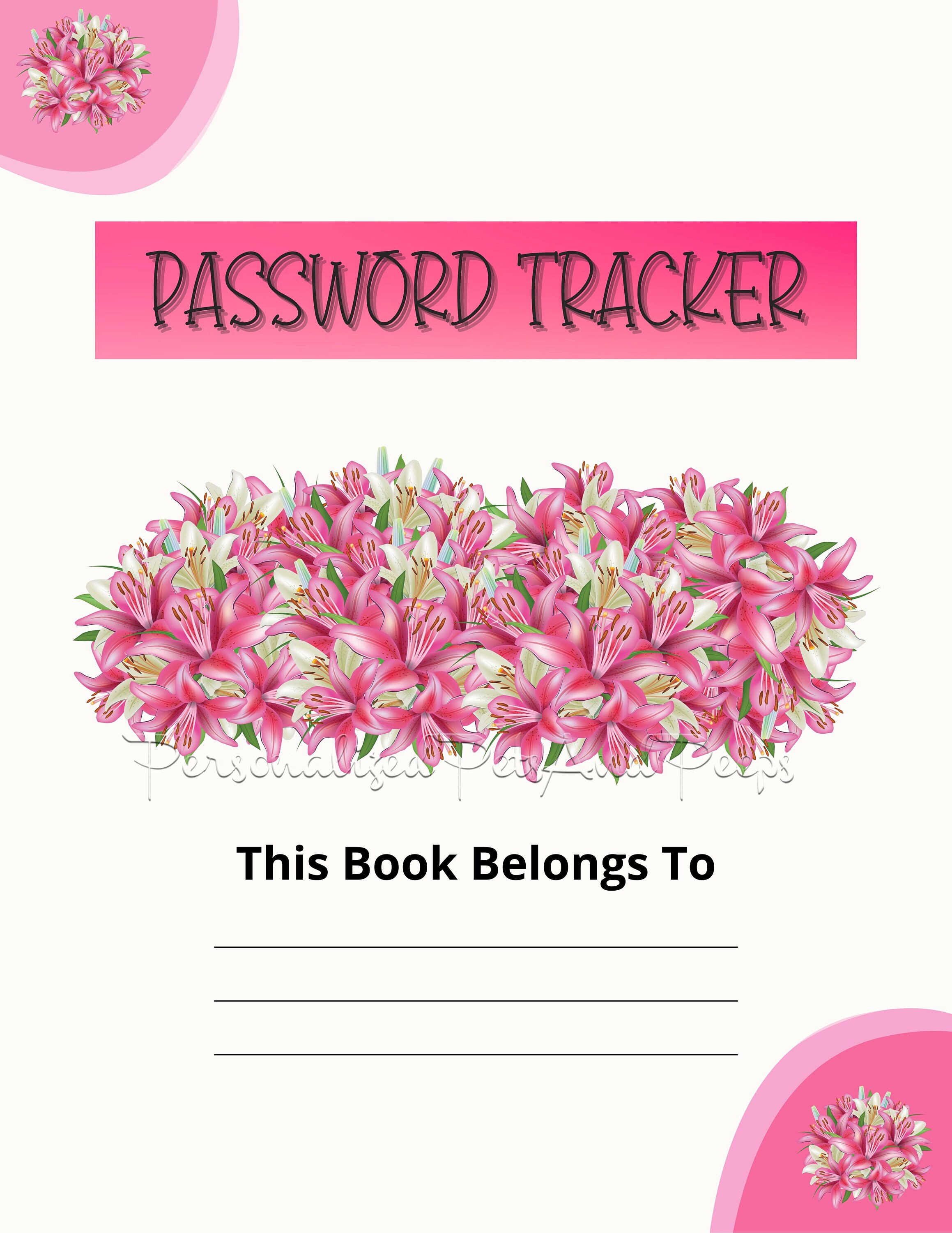 Pink Wildflower Password Tracker Printable PDF Bundle of 4, Instant ...