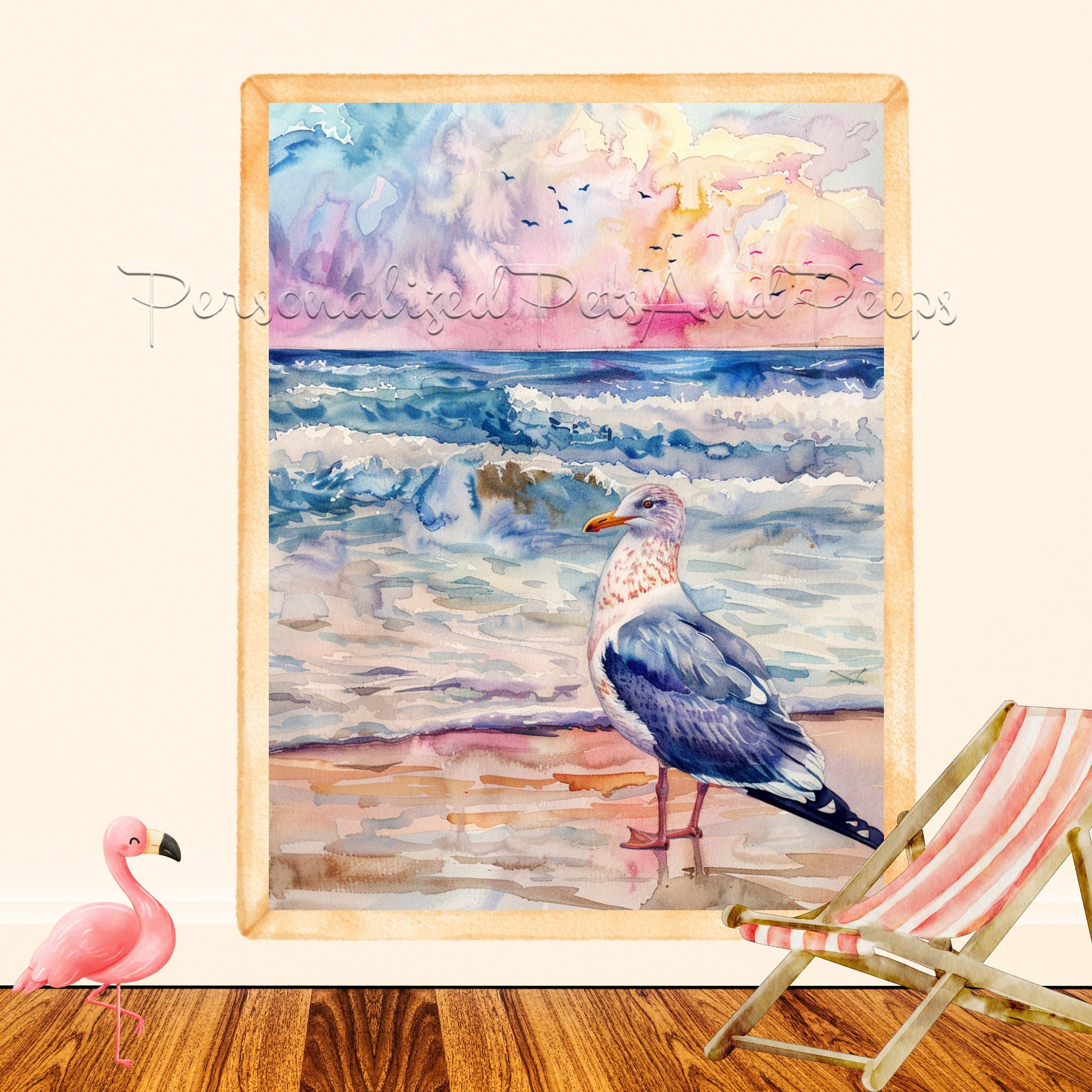 Watercolor Seagulls at the Beach Printable Wall Art, Instant Download ...