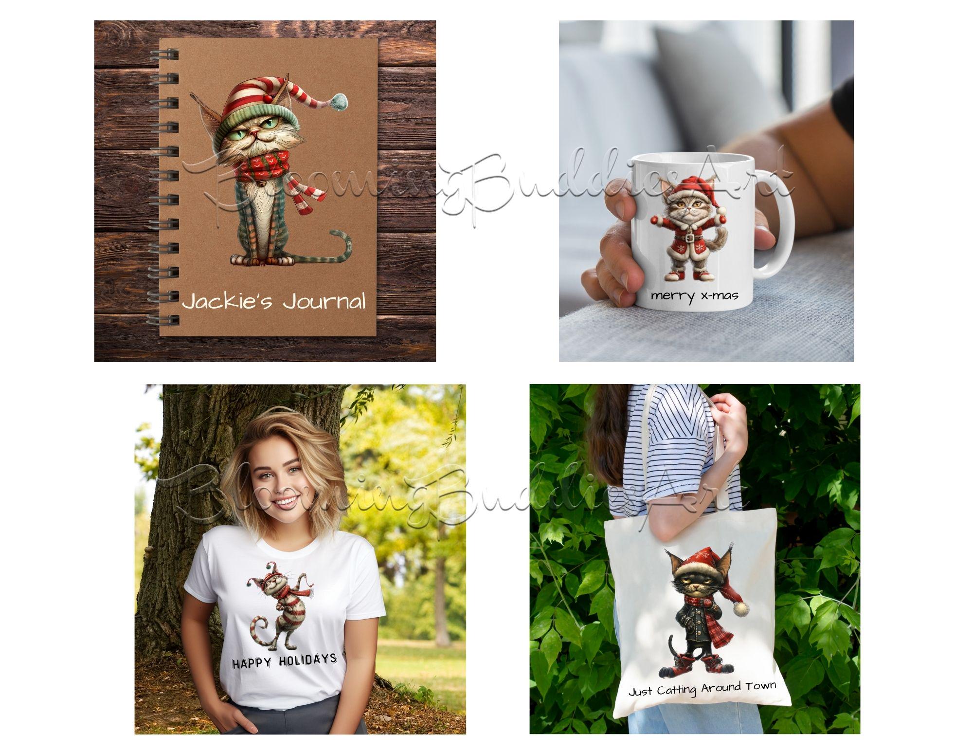 10 Quirky Christmas Cats Clipart Bundle, Silly Cat PNG, Holiday ...