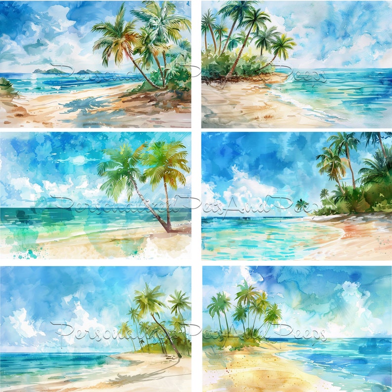Watercolor Tropical Scene Printable Portraits Bundle, Palm Tree Posters ...