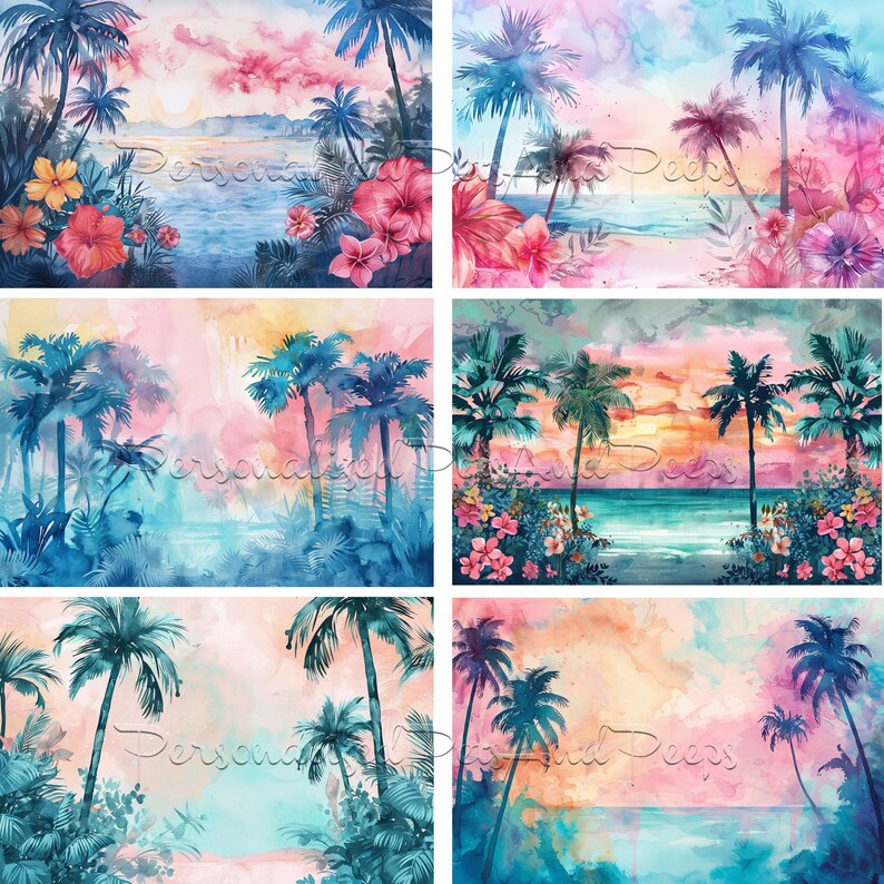 Watercolor Tropical Scene Printable Portraits Bundle, Palm Tree Posters ...