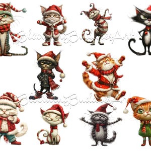 10 Quirky Christmas Cats Clipart Bundle, Silly Cat PNG, Holiday ...