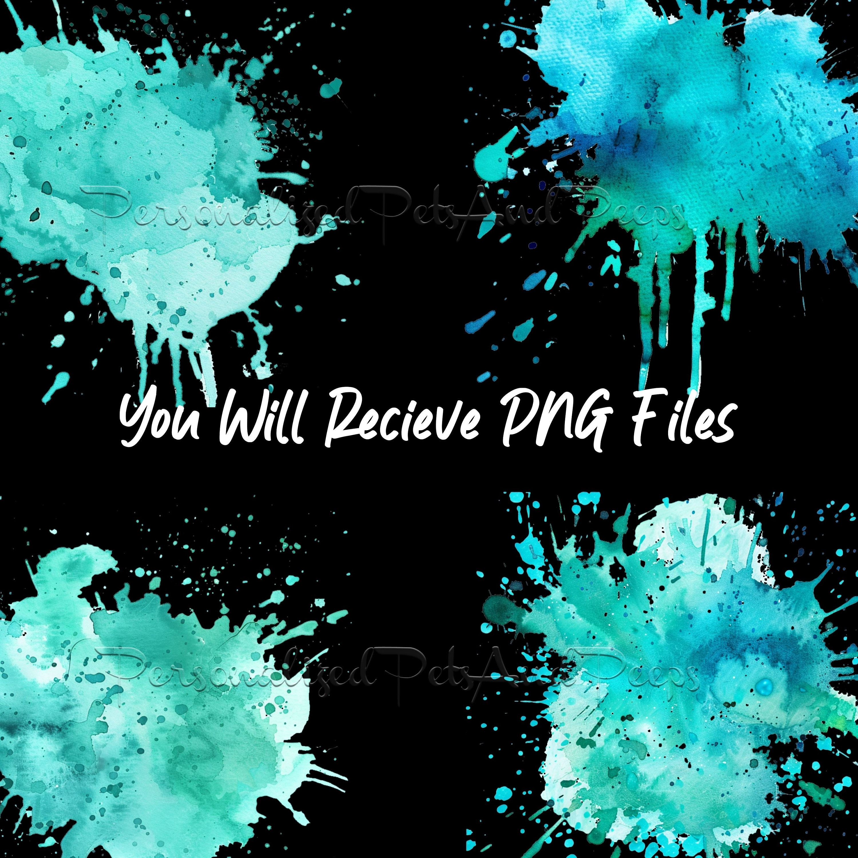 40 Turquoise Watercolor Splashes, Splatter Clipart Bundle, Transparent ...