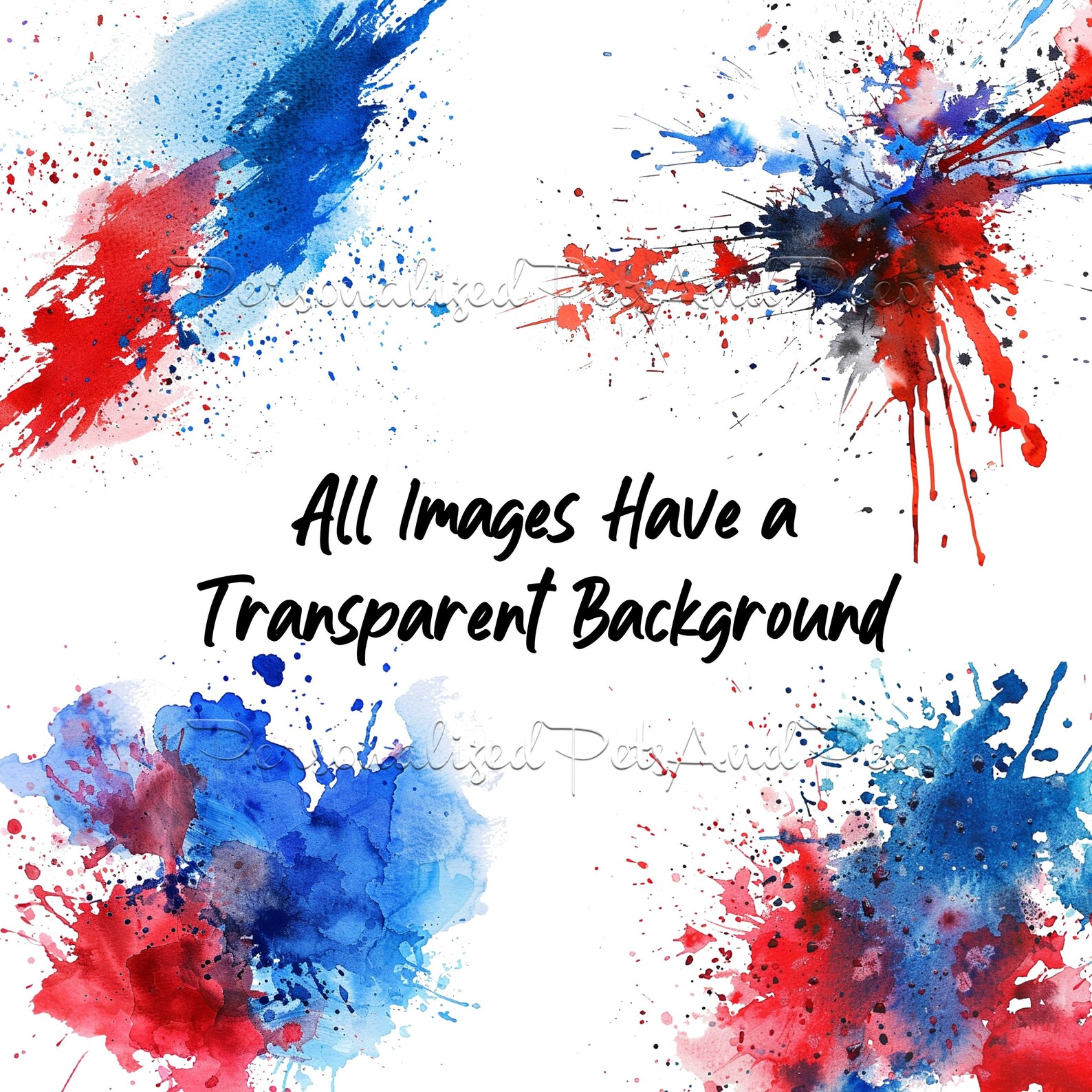 Watercolor Splashes With Splatter 4th of July Clipart Bundle of 20 ...