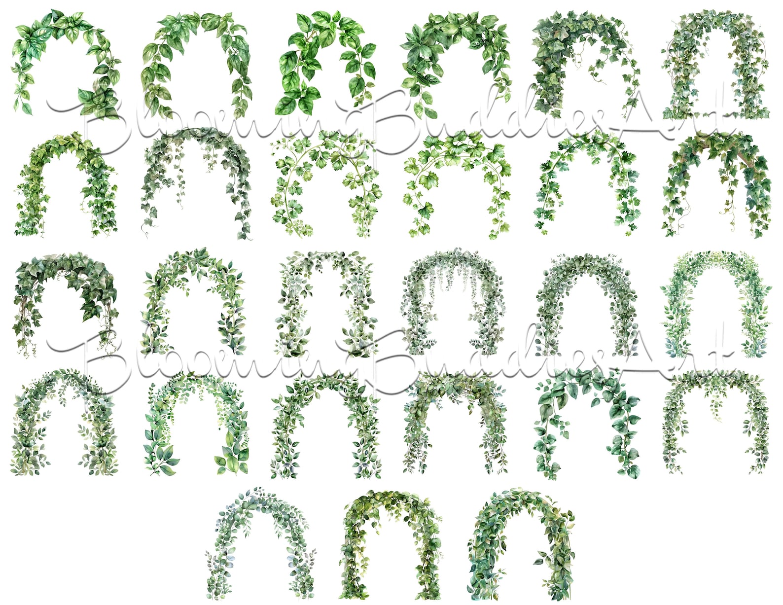 27 Watercolor Arch Green Leaves PNG, Greenery Bundle, Foliage Clipart ...