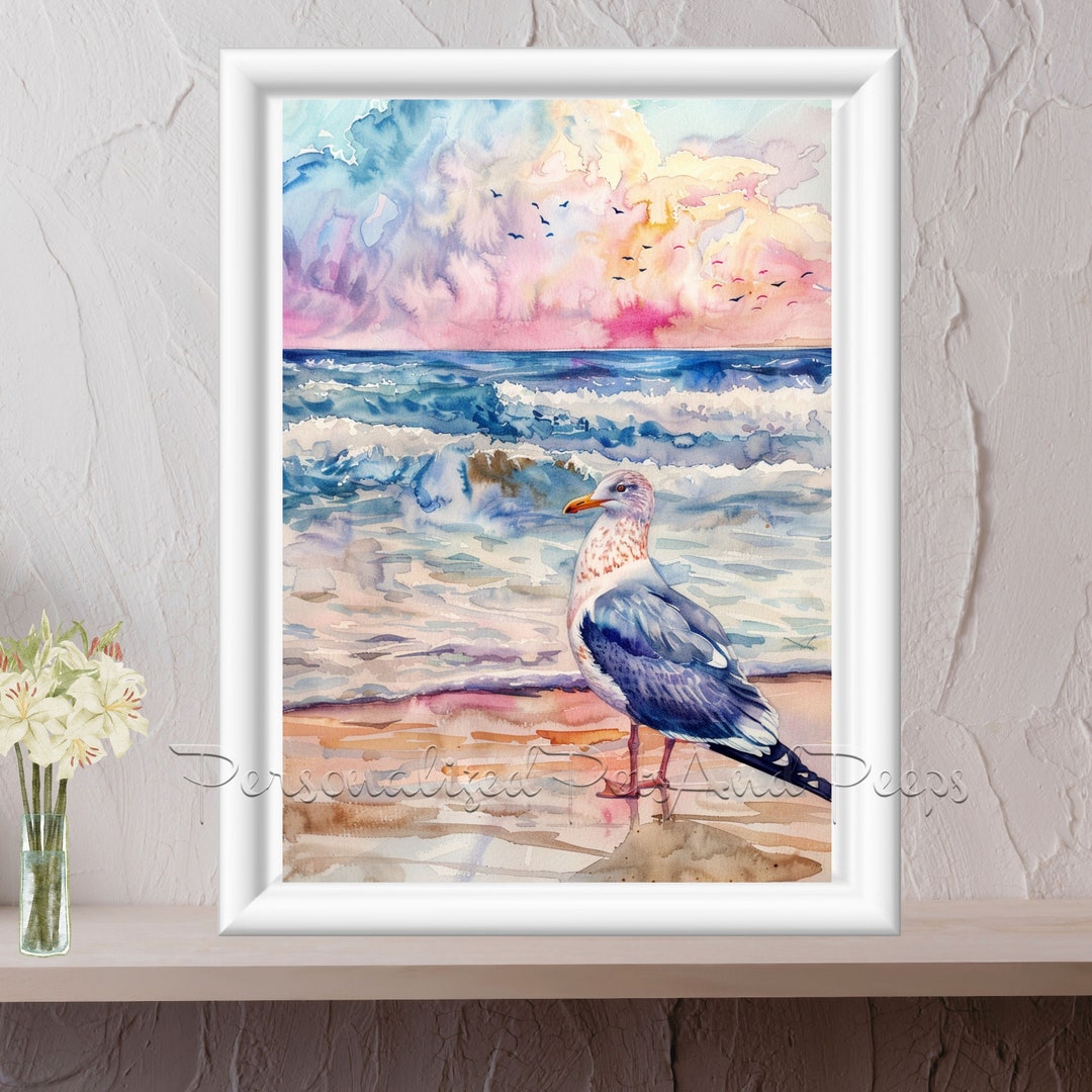 Watercolor Seagulls at the Beach Printable Wall Art, Instant Download ...