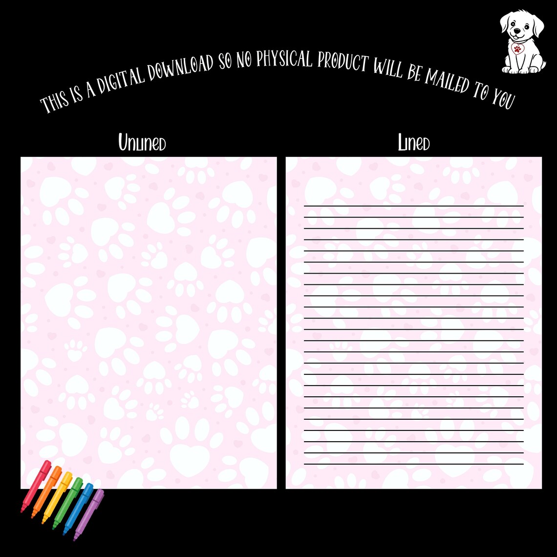 Dog Paw Print Note Sheets, Printable Stationary Line and Unlined 8.5 ...