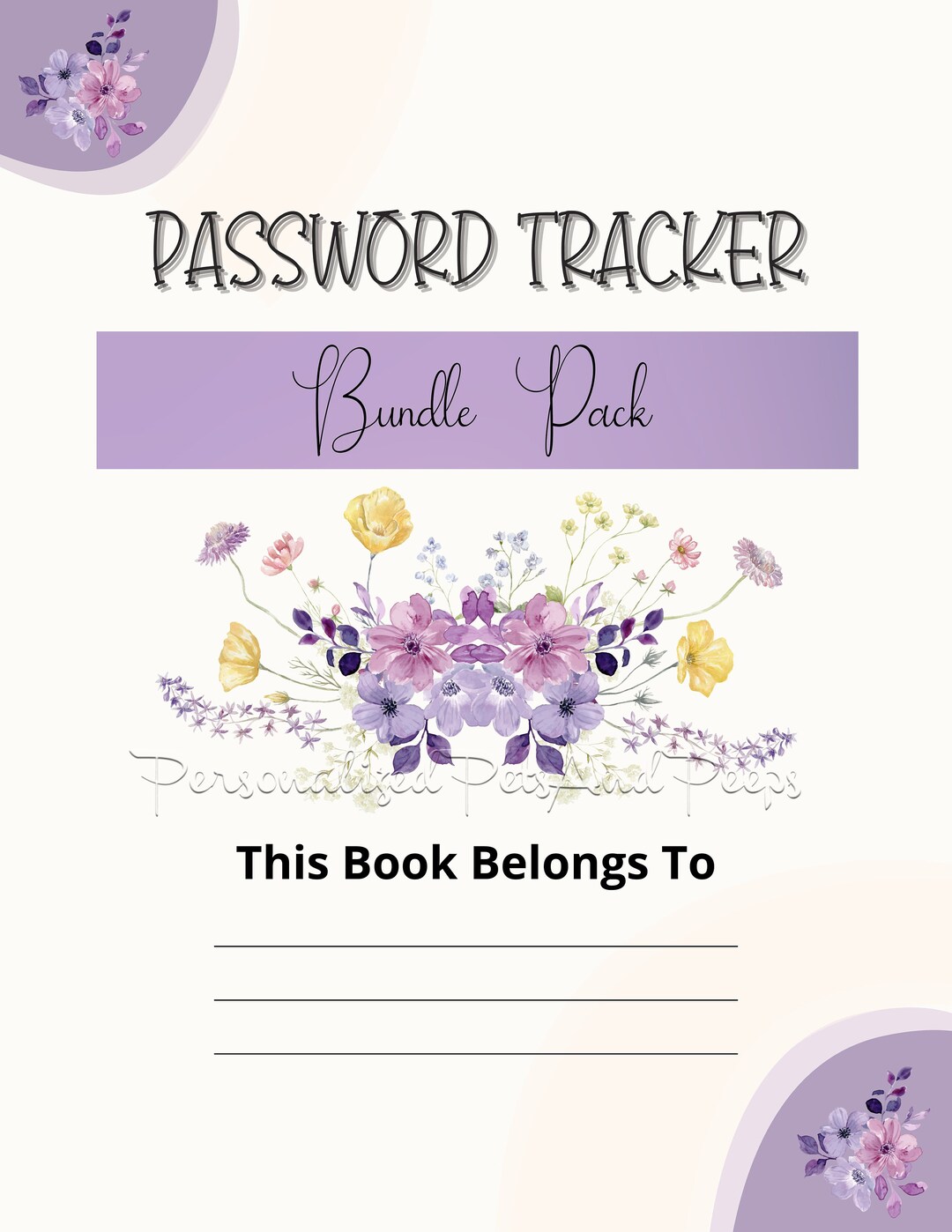Purple Wildflower Password Tracker Printable PDF Set of 4, Instant ...