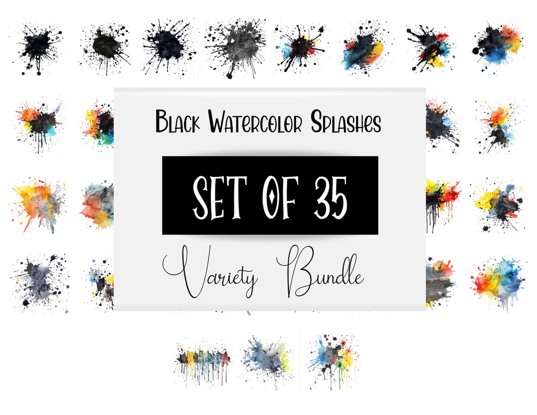 35 Black Watercolor Splashes, Watercolor Splatter Clip Art Set ...