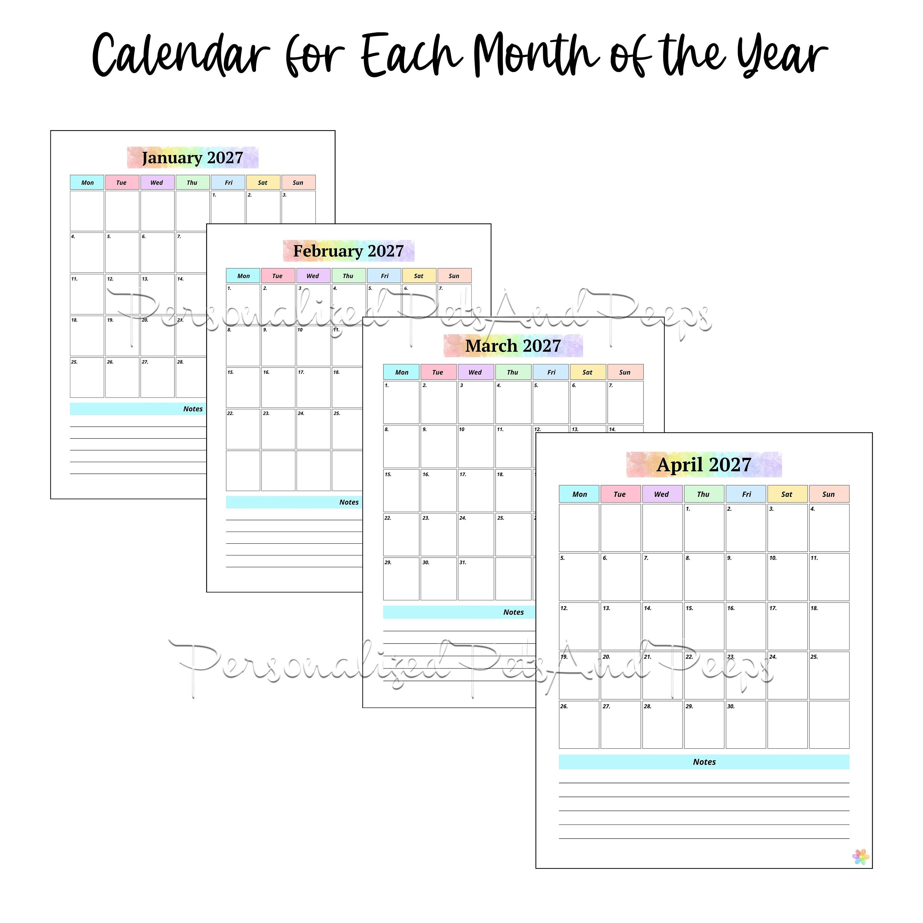 Printable Portrait Calendar 2027 PDF BUNDLE, Monthly Organizer, Monthly ...