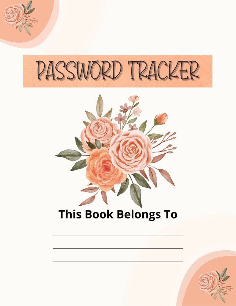 4 Peach Rose Password Tracker Printable Set, Password Book, Website ...