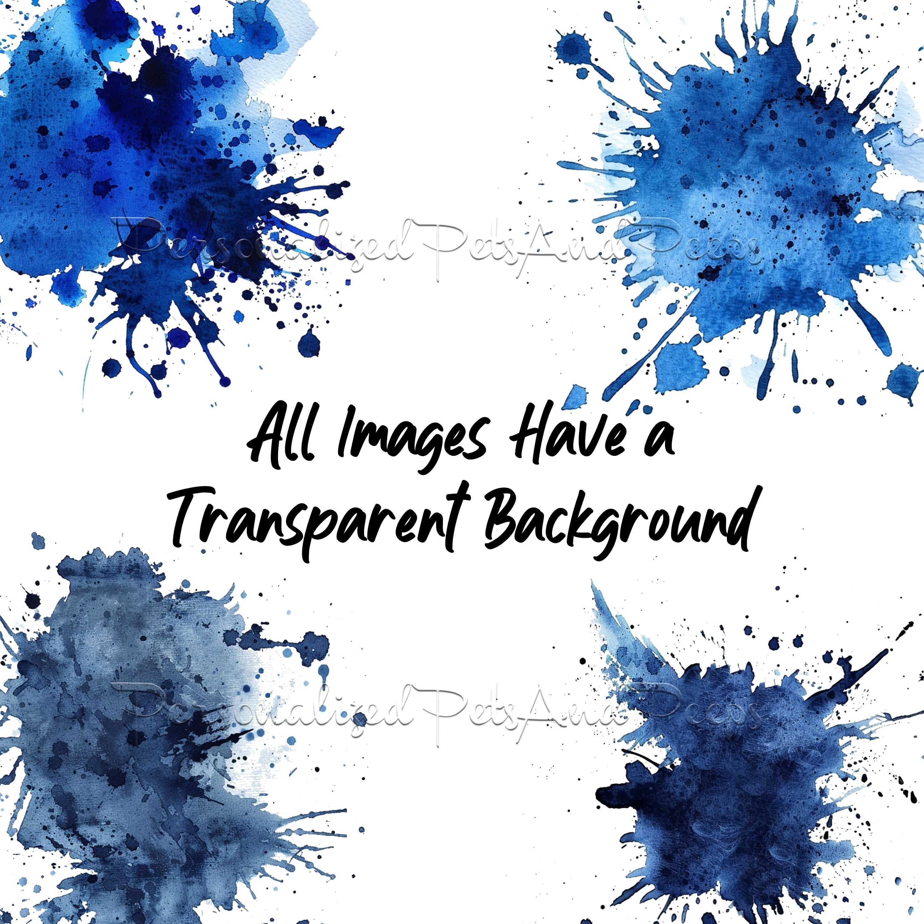 20 Navy Blue Watercolor Splashes, Splatter Clipart BUNDLE, Transparent ...
