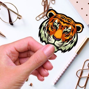 Tiger Stickers Mascot Tiger Head Decal 2x2 3x3 4x4 Water Bottle Decal ...