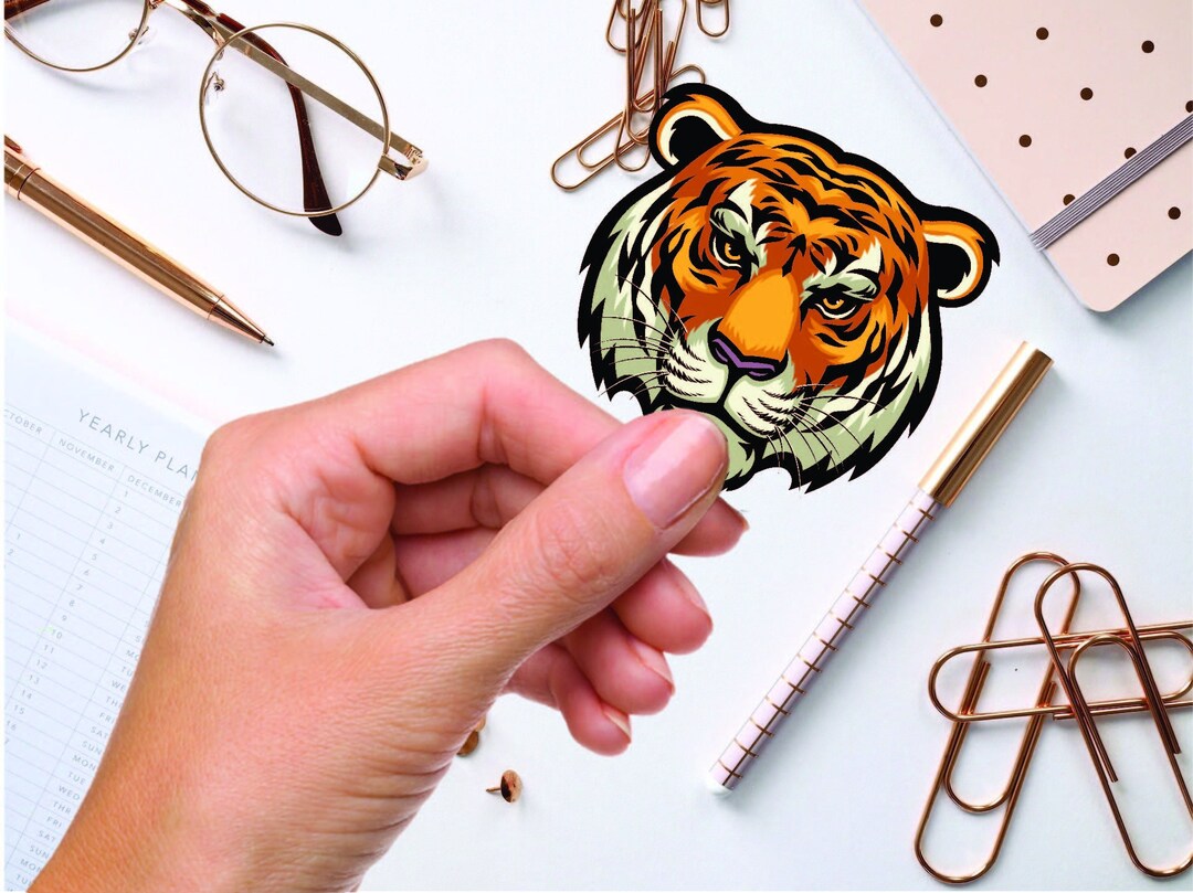 Tiger Stickers Mascot Tiger Head Decal 2x2 3x3 4x4 Water Bottle Decal ...