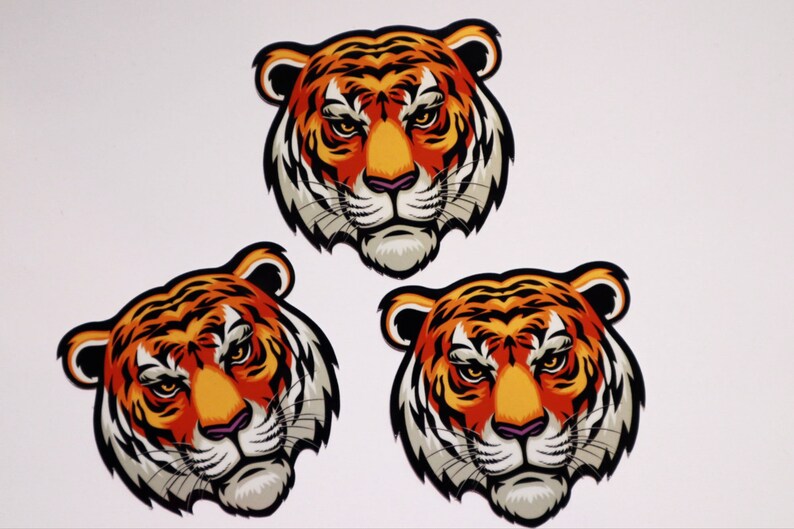 Tiger Stickers Mascot Tiger Head Decal 2x2 3x3 4x4 Water Bottle Decal ...
