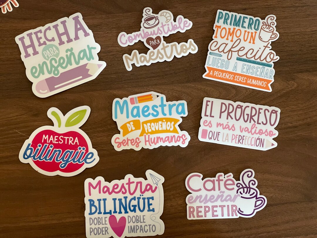 Set of 8 Spanish Teacher Stickers - Inspirational Phrases and Icons ...