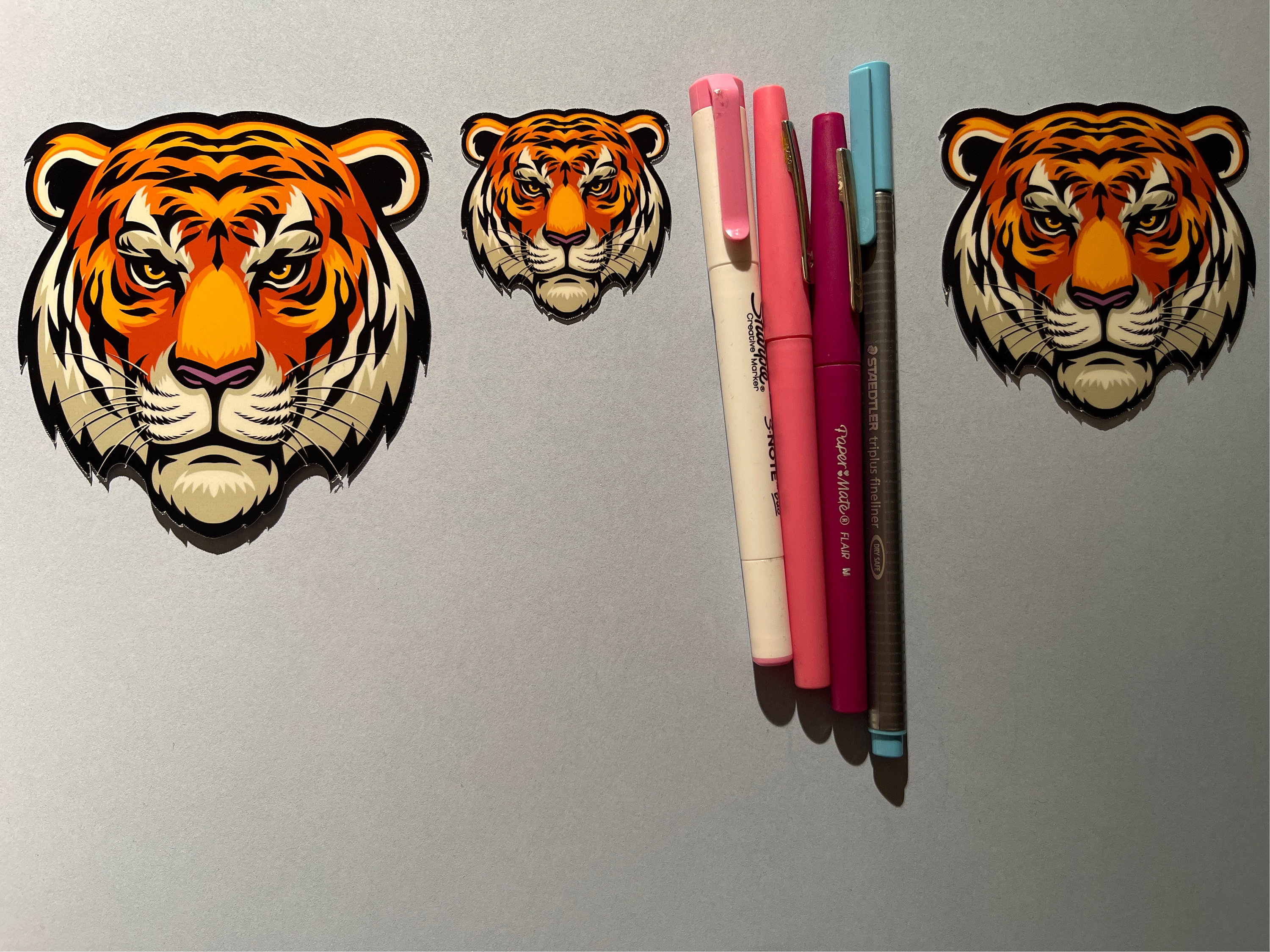 Tiger Stickers Mascot Tiger Head Decal 2x2 3x3 4x4 Water Bottle Decal ...